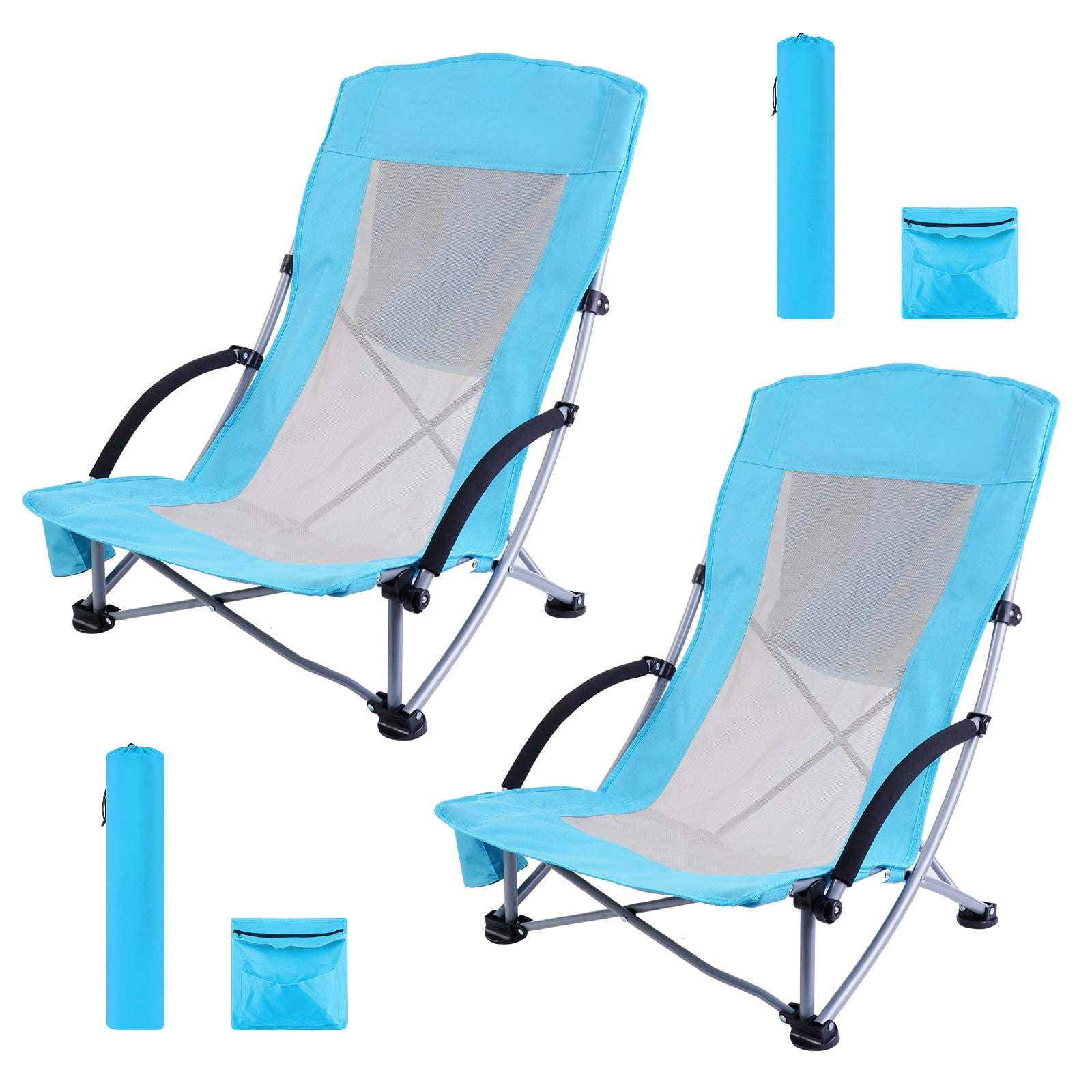 MUKE Beach Chair with Cooler, High Back Beach Chair, Foldable and ...