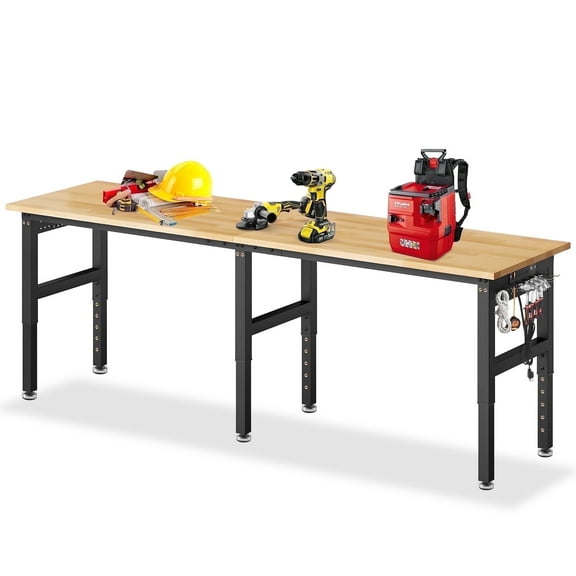 48" Adjustable Workbench with Wheels,Heavy-Duty Rubber Wood Worktable ...