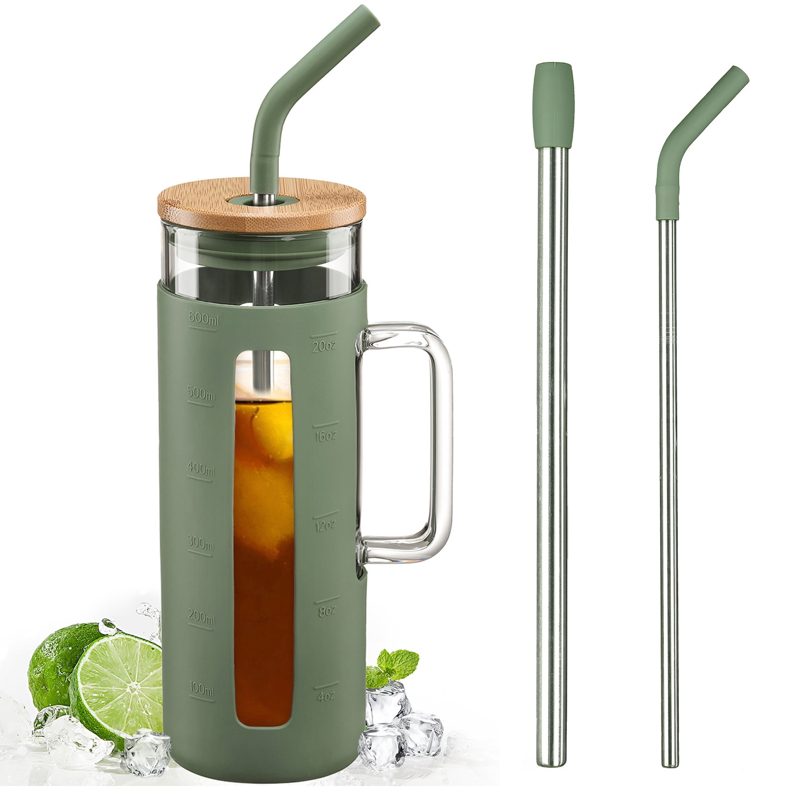 MUKOKO 20oz Glass Water Tumble with Straw and Bamboo Lid, Reusable ...