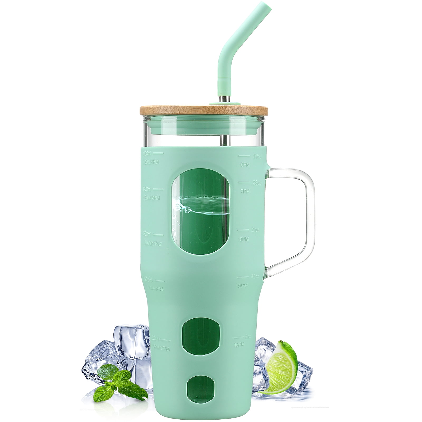 MUKOKO 32 oz Glass Tumbler, Glass Water Bottle with Lid and Straw ...