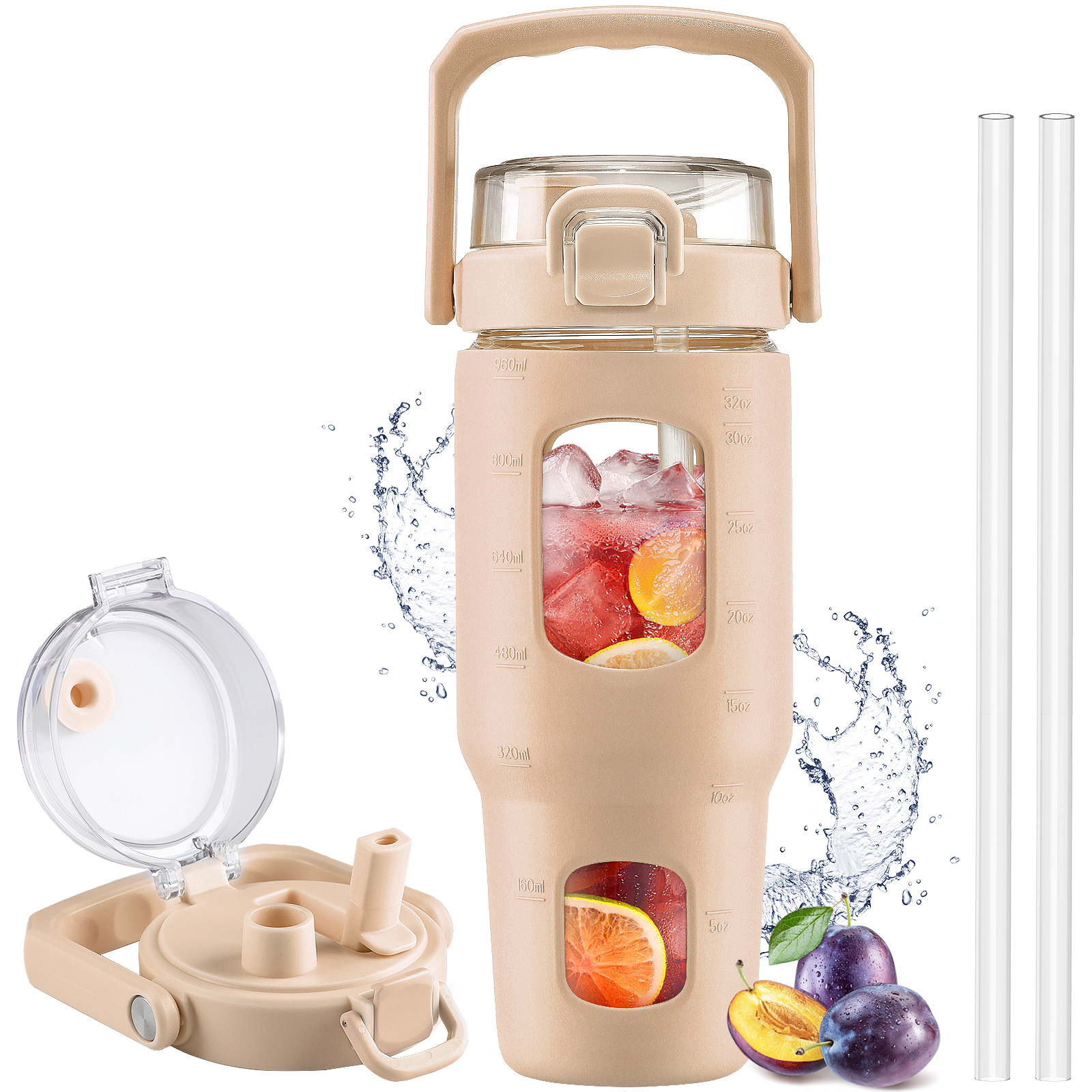 Moclever 64 oz Water Bottle with Straw, Motivational Water Bottle Water ...