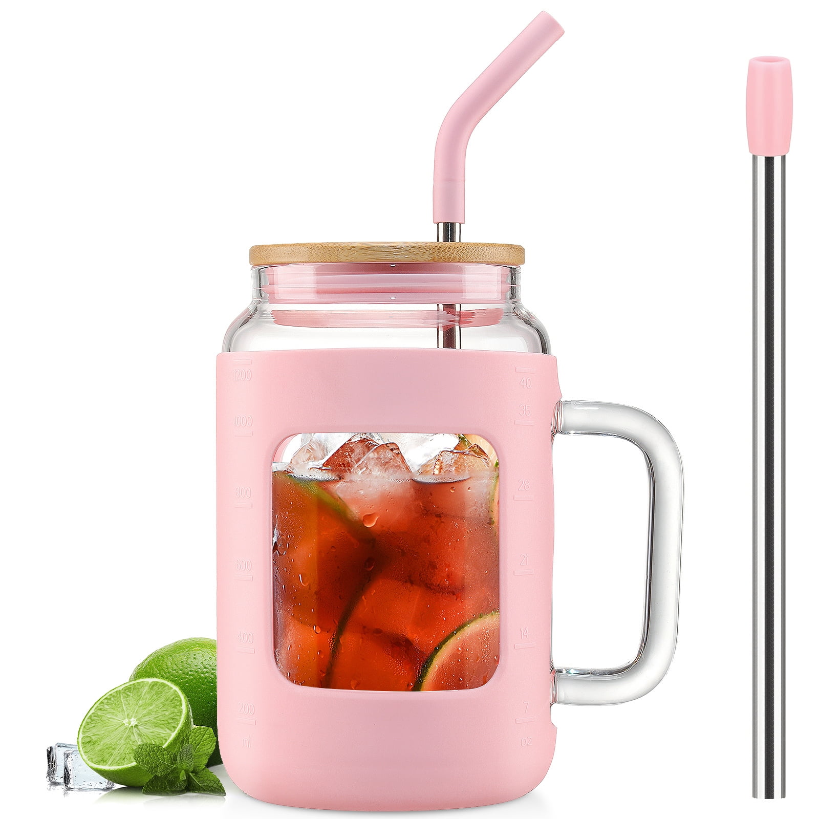 MUKOKO 40oz Glass Tumbler with Bamboo Lid and Straw, Glass Water ...