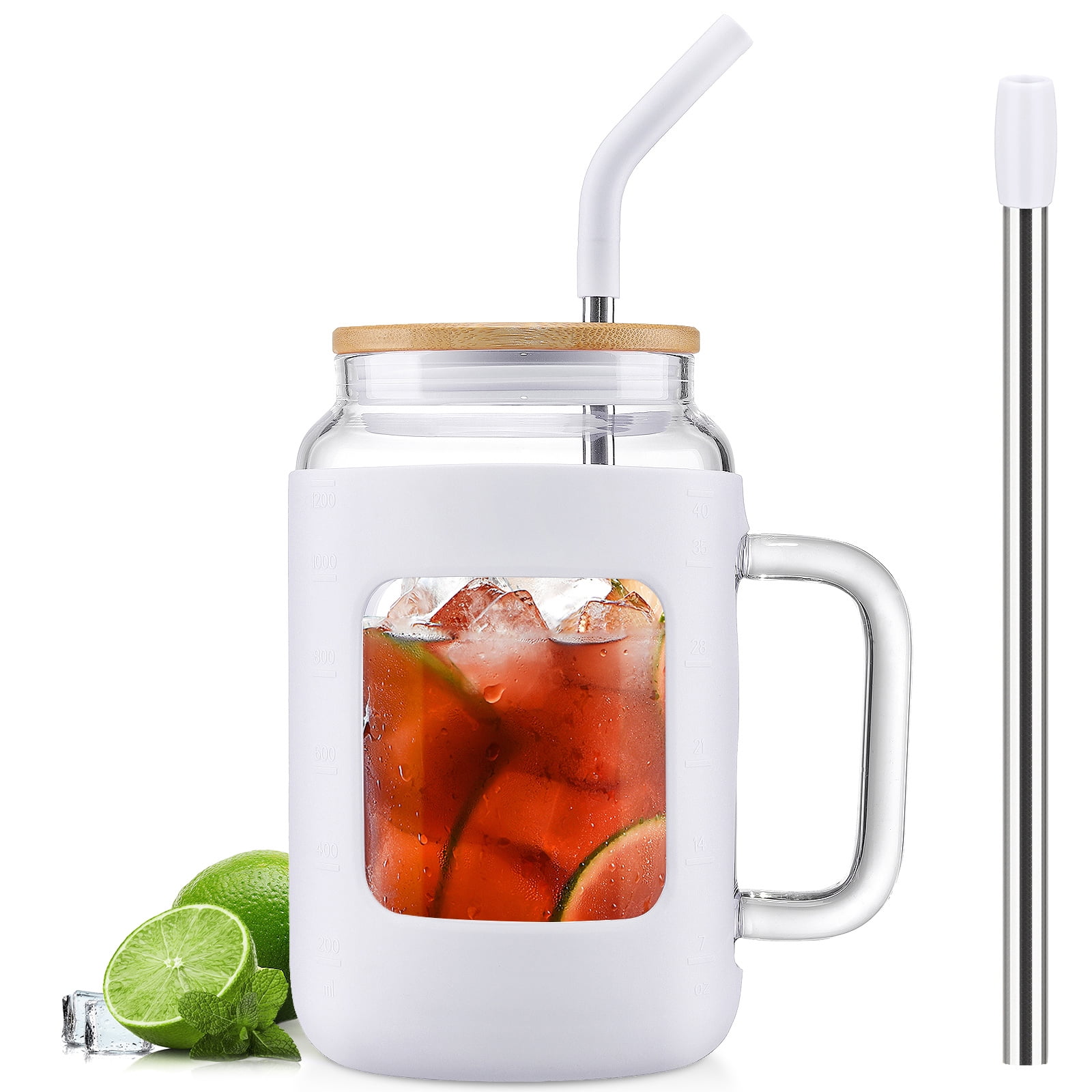 MUKOKO 40oz Glass Tumbler with Bamboo Lid and Straw, Glass Water ...