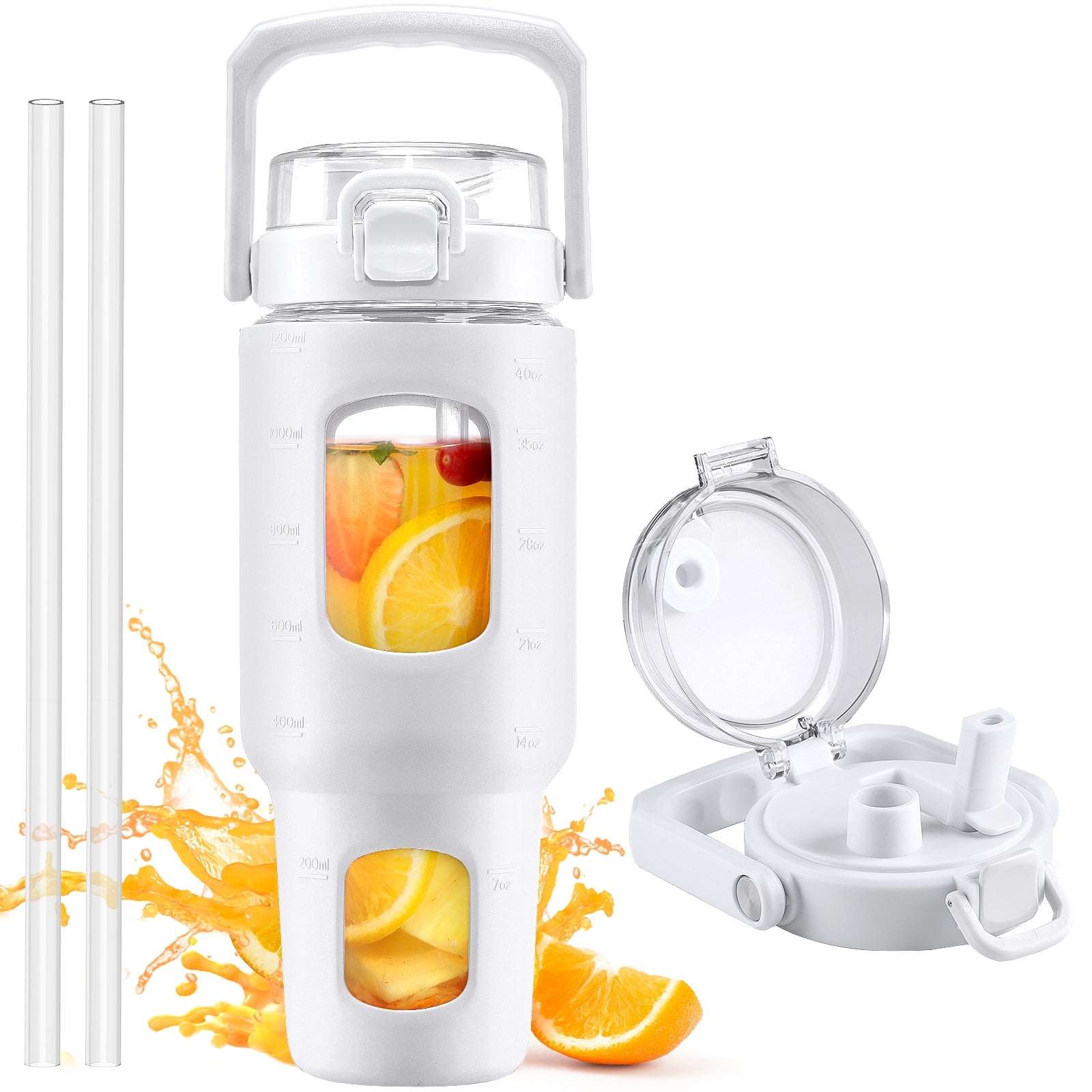 MUKOKO 40oz Glass Water Bottle, Bottle with Straw and Lid, Glass ...