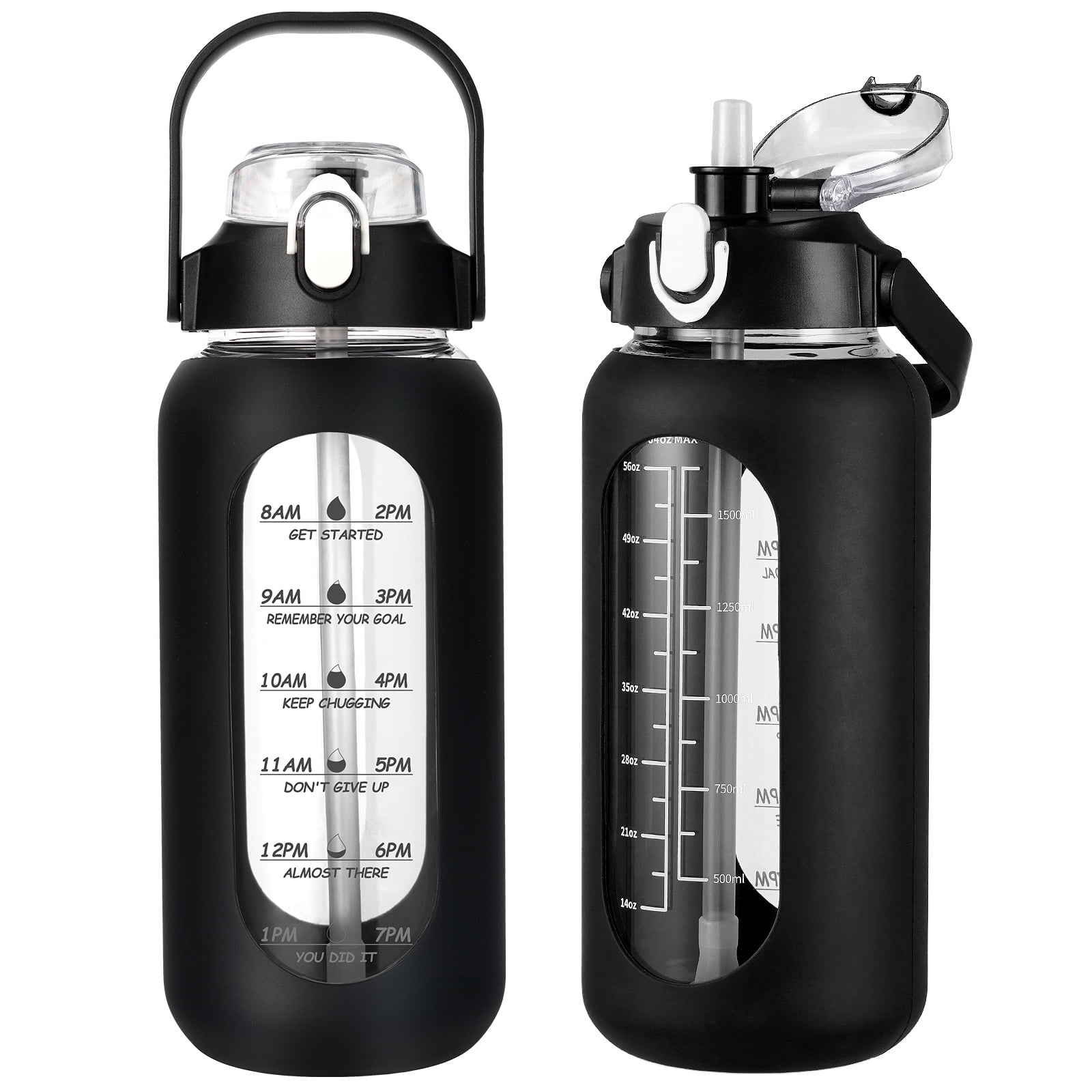 MUKOKO 64oz Glass Water Bottles, Water Jug with Silicone Sleeve, Half ...