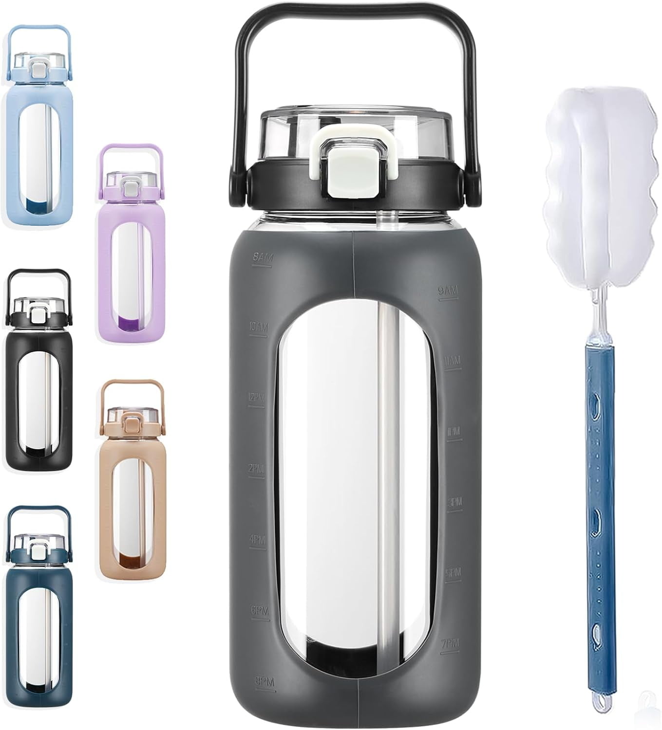 MUKOKO 64oz Water Jug, Glass Water Bottle Container with Straw, Lid and ...