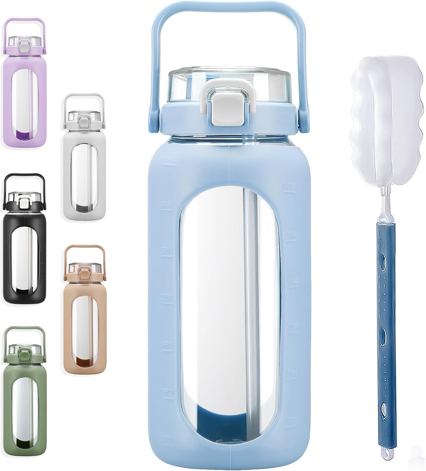 MUKOKO 64oz Water Jug, Glass Water Bottle Container with Straw, Lid and ...