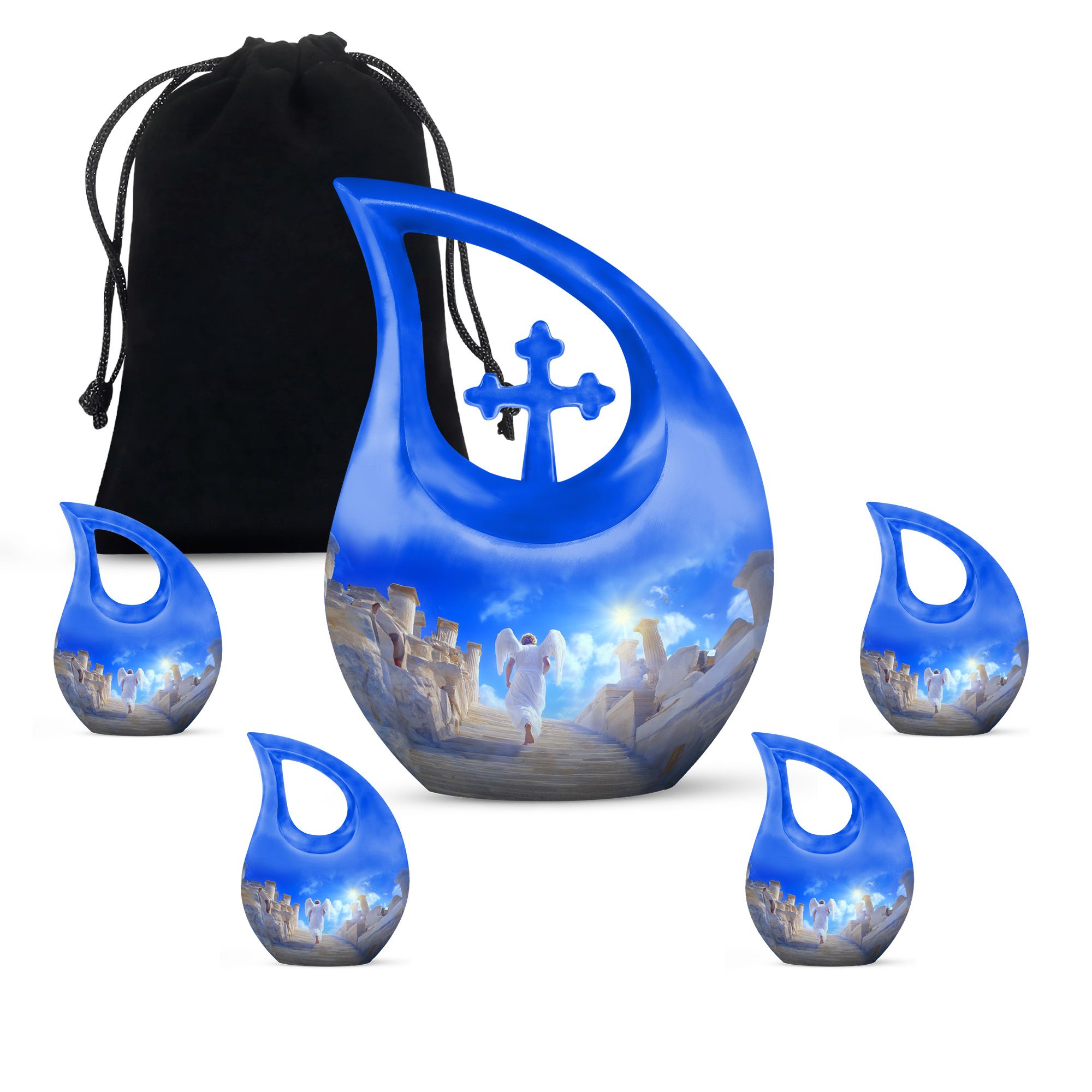MUKTIVE Angel Memorial Burial Urns for Ahesh Adult Male & Female, Blue ...
