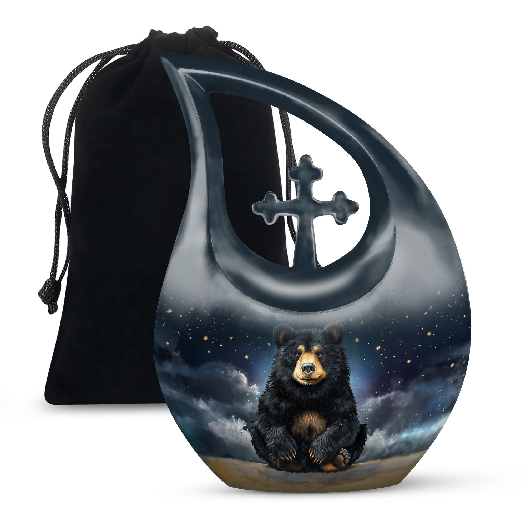 MUKTIVE Bear Large Urn for Women & Men - Cross Drop Funeral Memorial ...