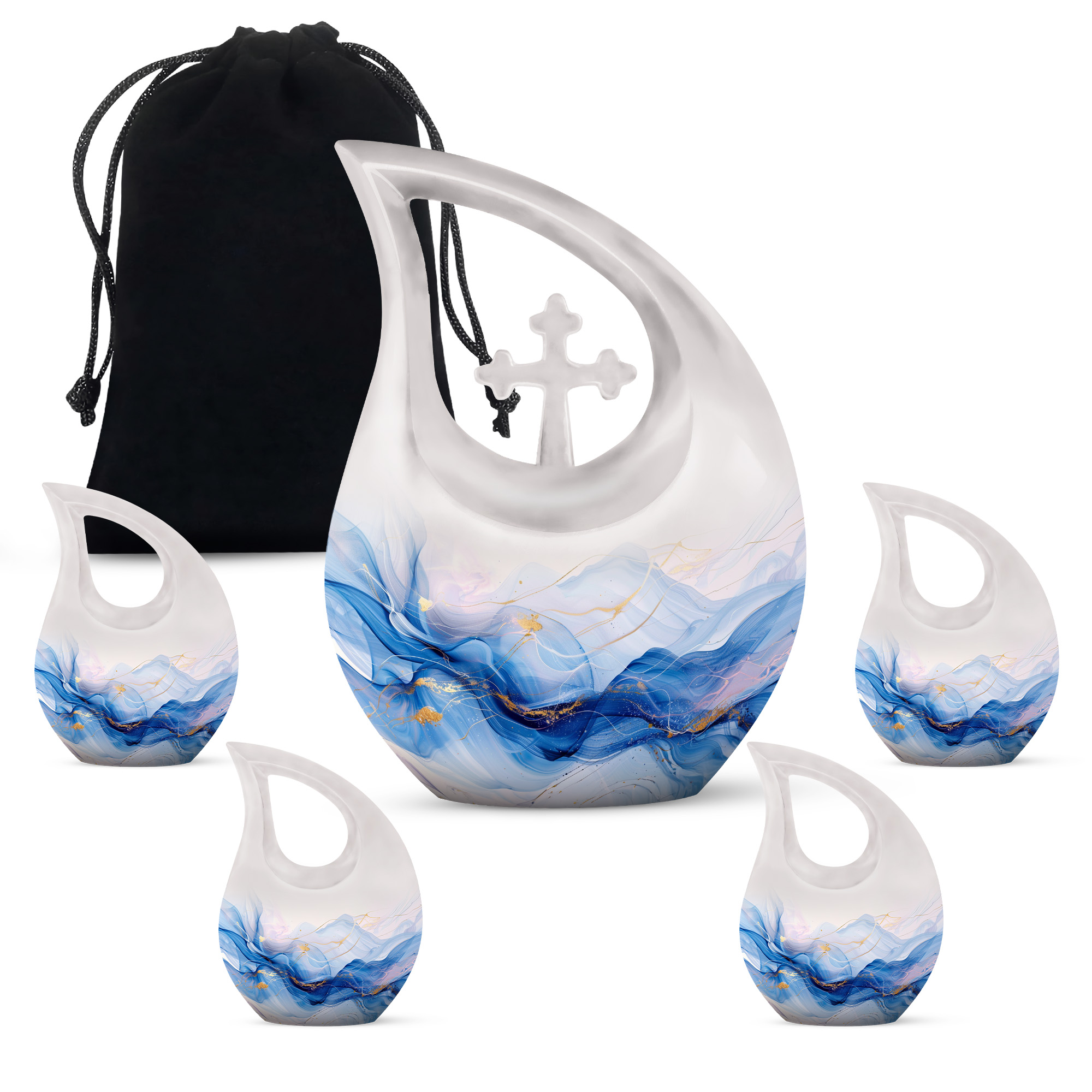 MUKTIVE Blue Abstract Funeral & Cremation Urns for Human Ashes, White ...