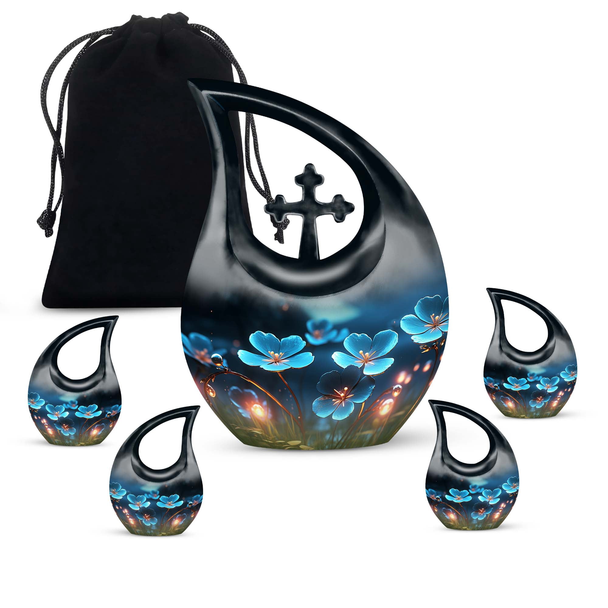 MUKTIVE Blue Flowers Ashes Holder for Cremation, Combo Sets Combo Sets ...