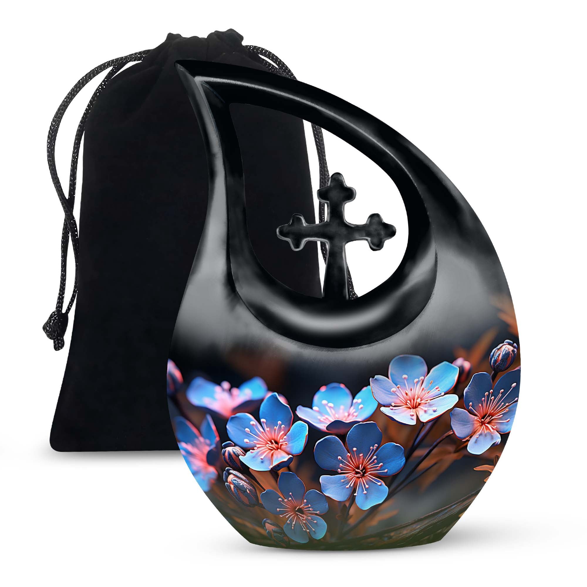 MUKTIVE Blue Flowers Urn for Human Remains, Burial for Mom and Dad ...