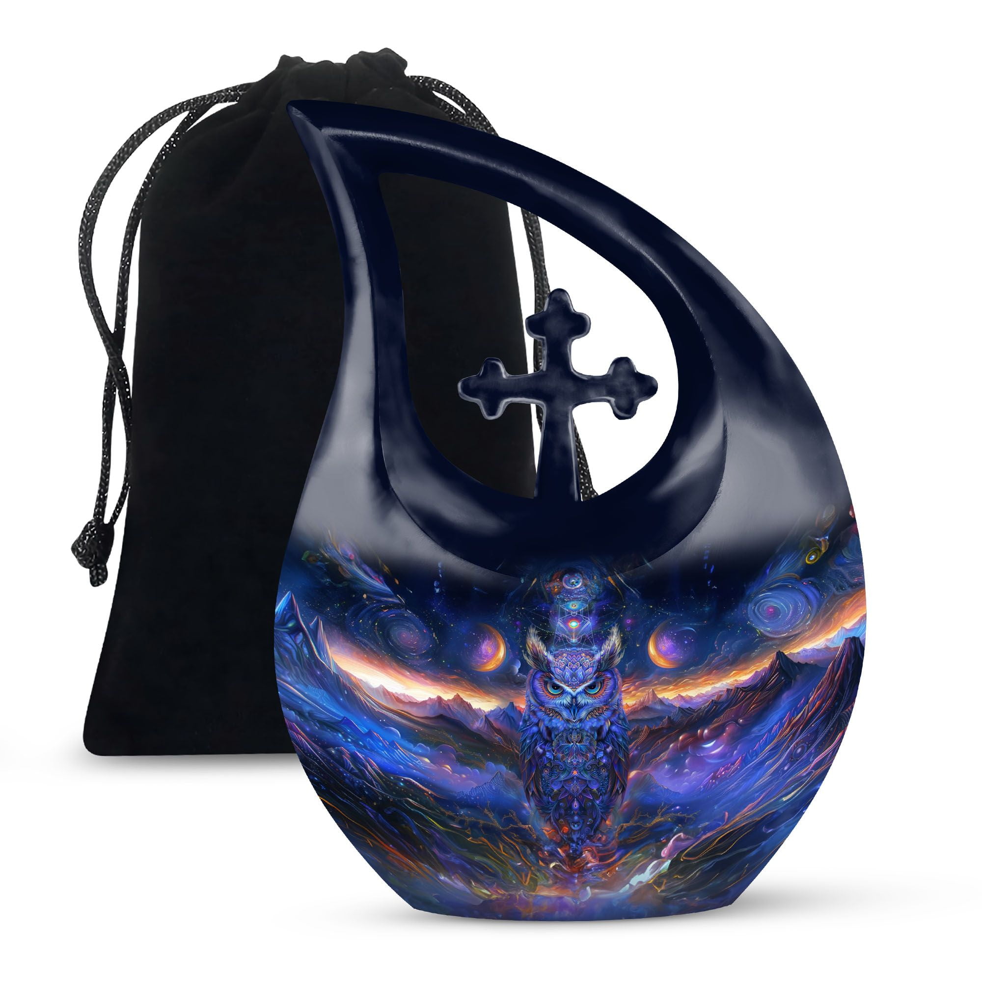 MUKTIVE Blue Owl Large Burial Urns for Human Ashes - Cross Drop Funeral ...