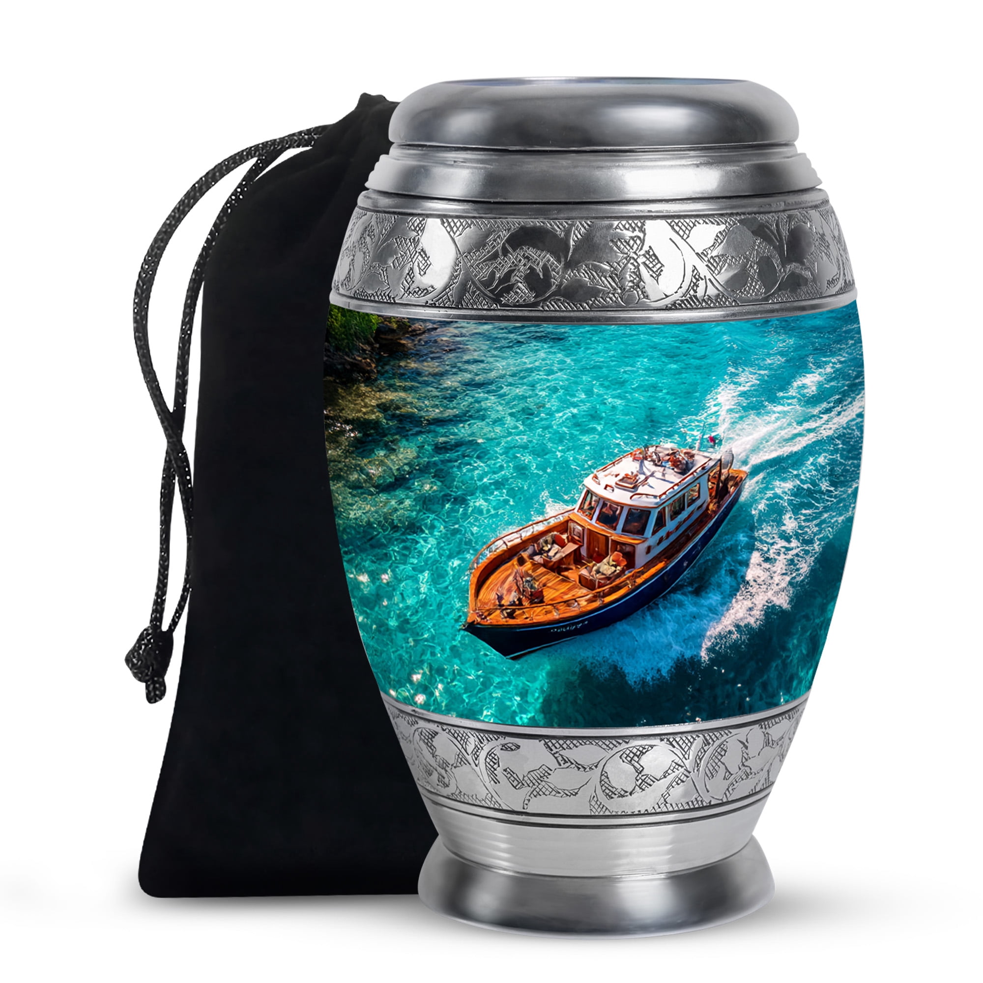 MUKTIVE Boat Decorative Urn for Teenager Ashes of Adult, Large Memorial ...