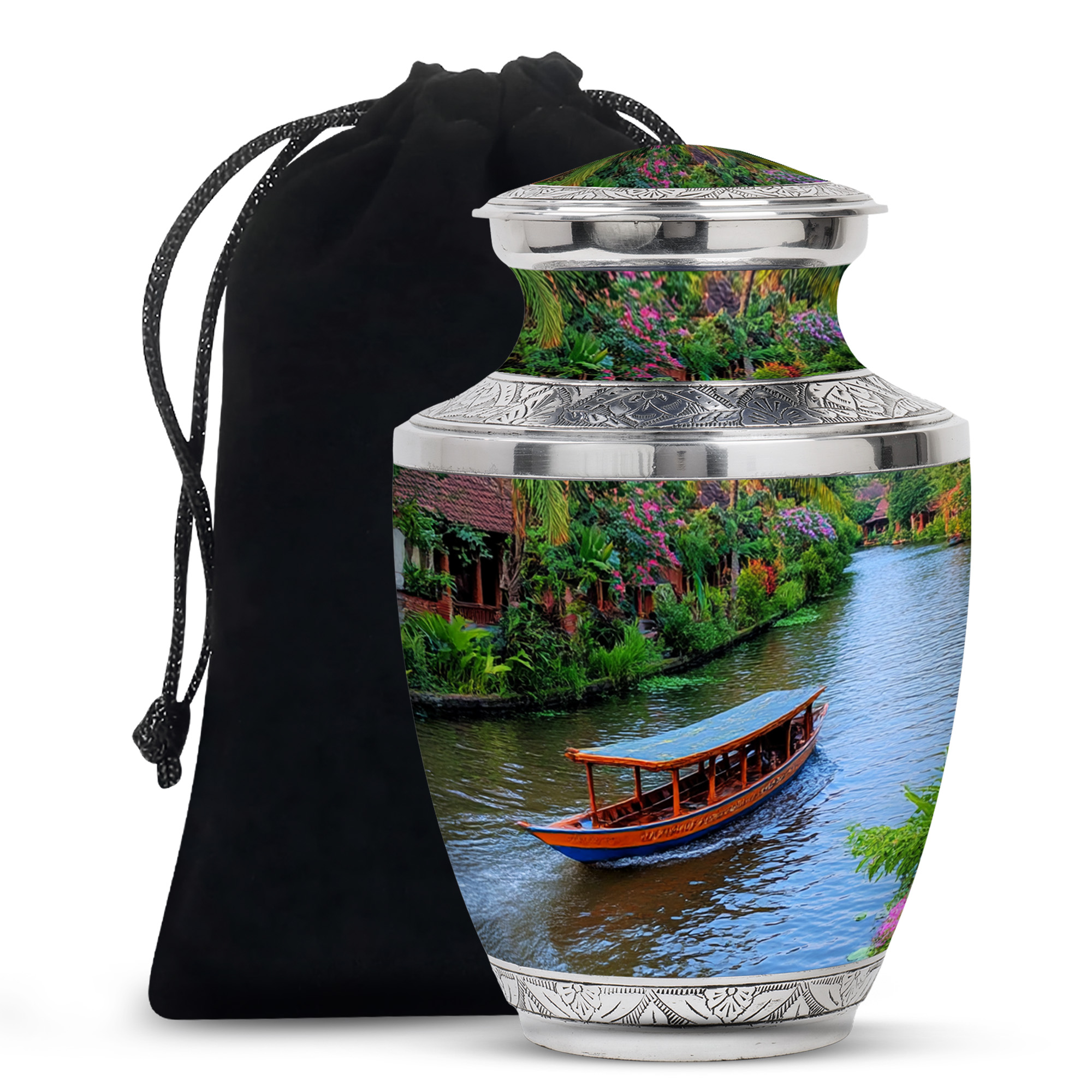 MUKTIVE Boat Handmade Urn for Adult Ashes Male & Female, Green Burial ...