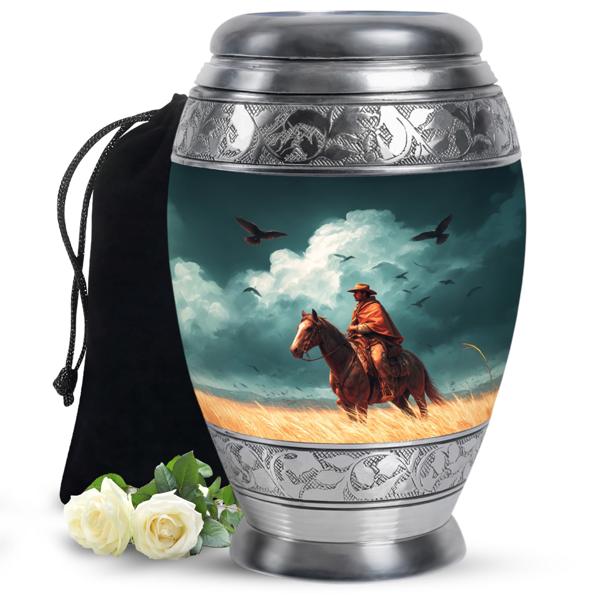 MUKTIVE Cowboys Cremation Urns for Adult Ashes - Large Green Urn for ...