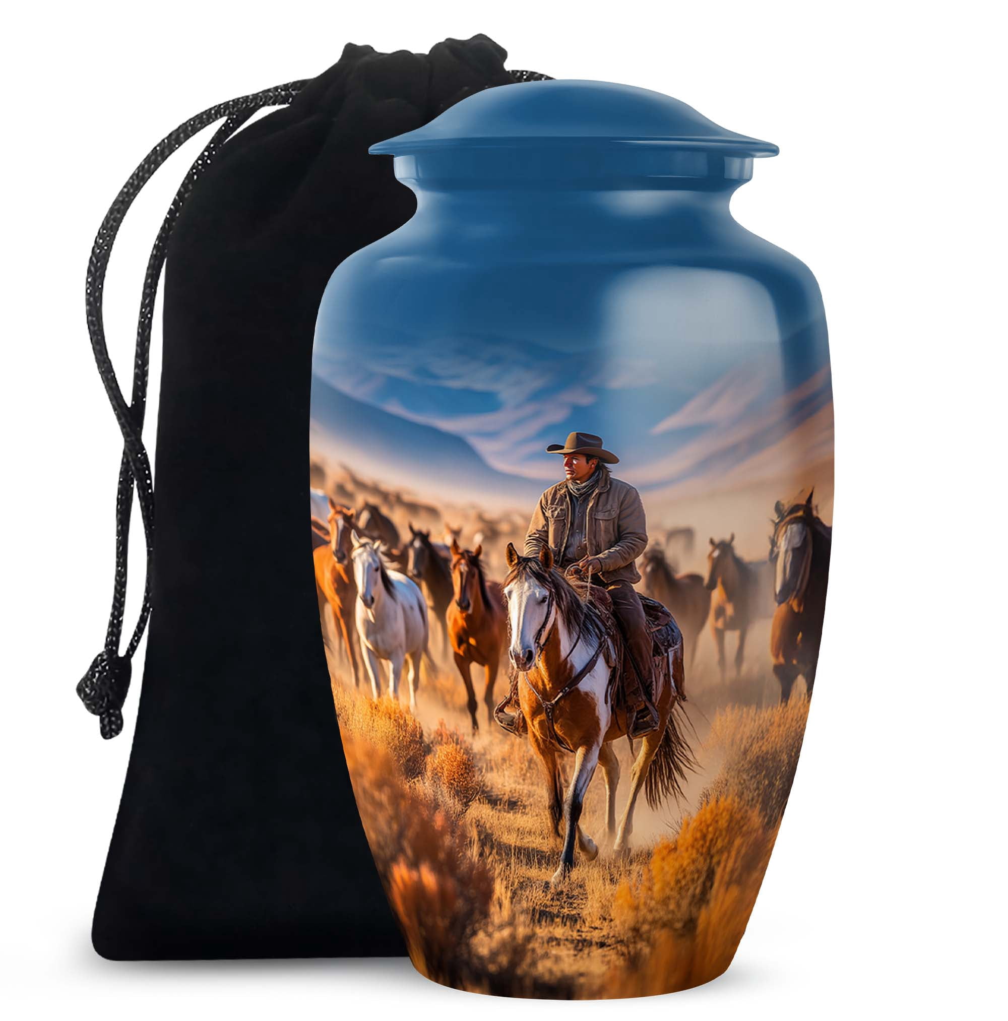MUKTIVE Cowboys Urn for Ashes Adult Male Large - Horses Cremation Urns ...