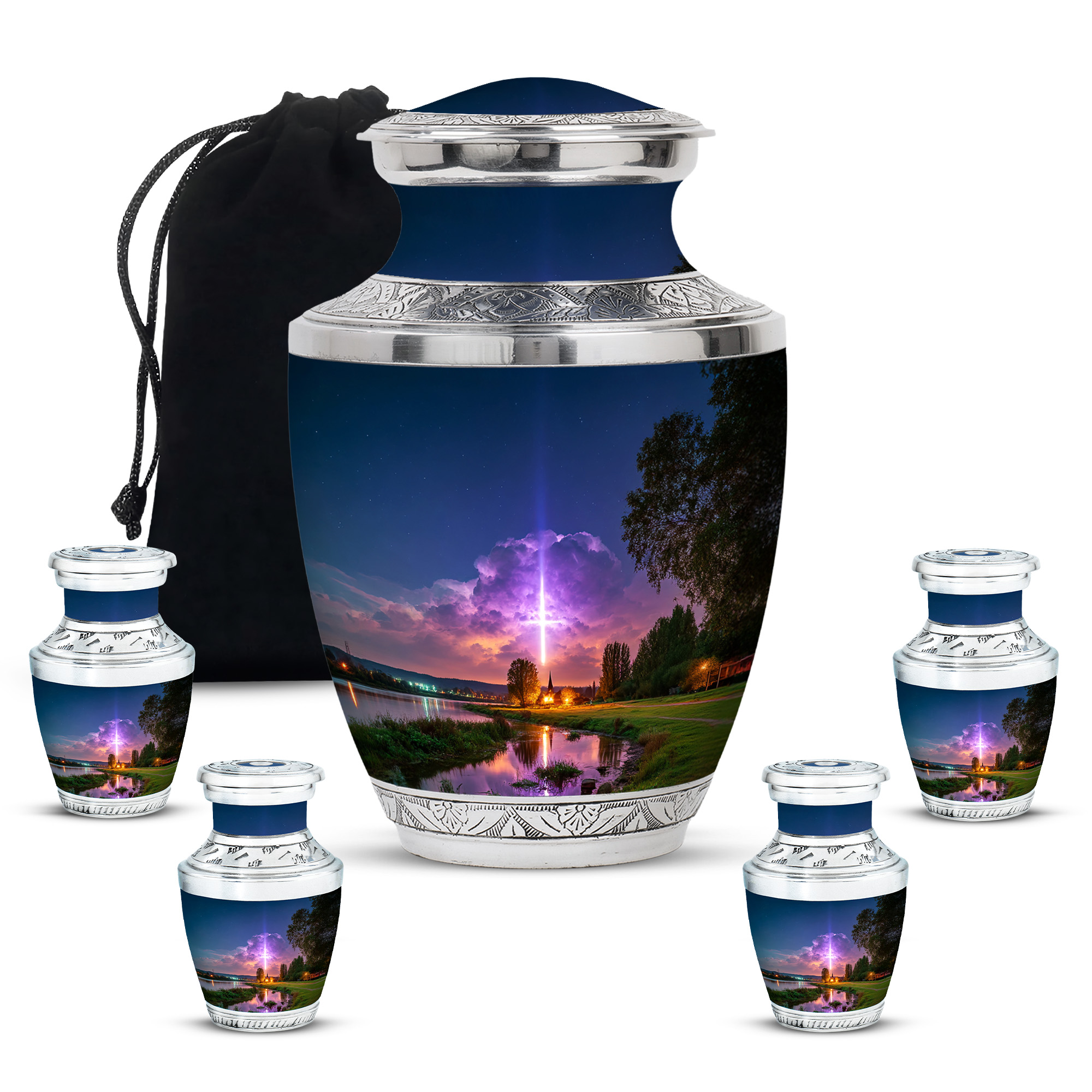 MUKTIVE Cross Large Cremation Urns for Human Ashes, Blue Burial Urn for ...