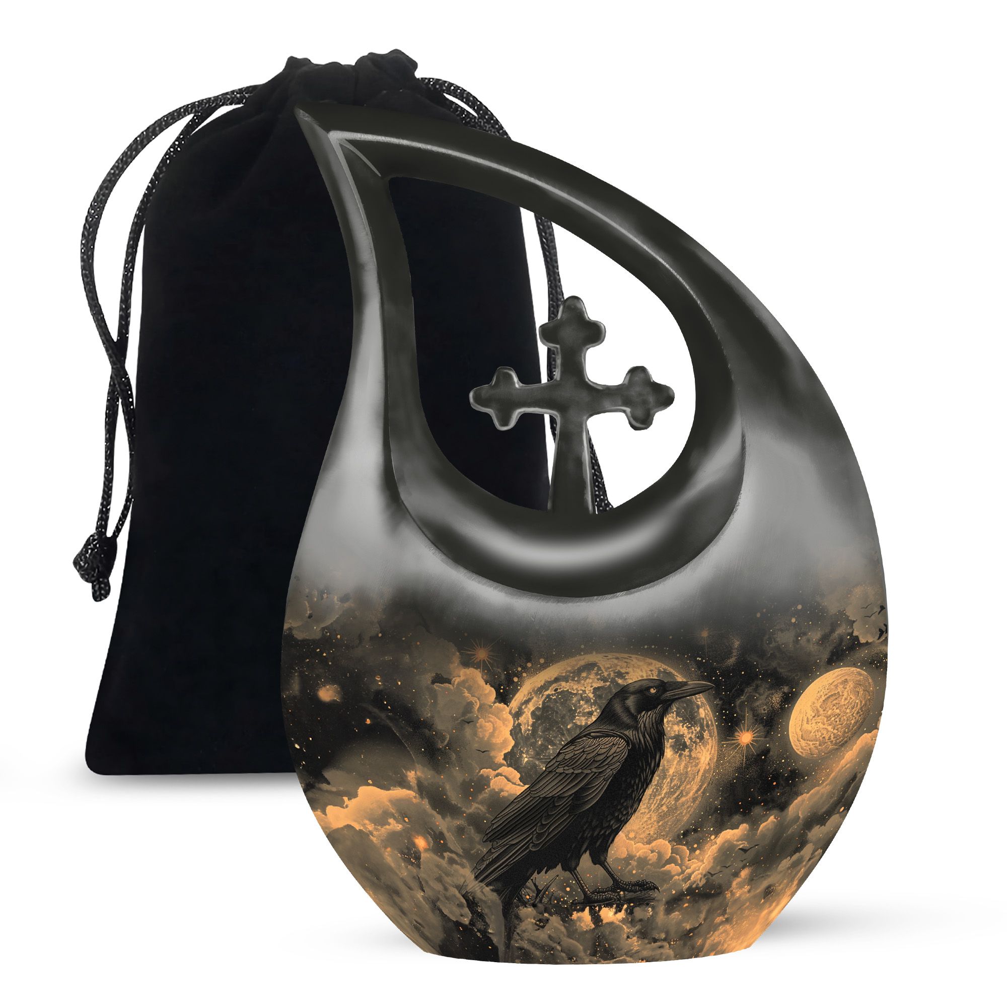 MUKTIVE Crow Cremation Urns for Adult Ashes Women - Large Black ...