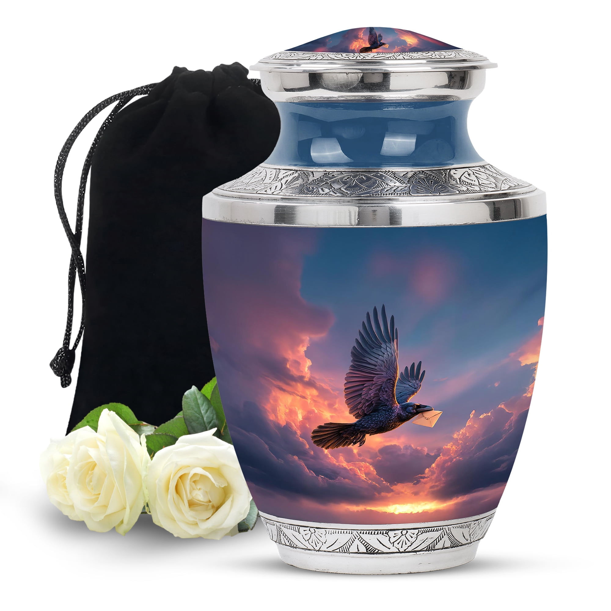 MUKTIVE Crow Cremation Urns for Adults Humans - Blue Funeral Urns for ...