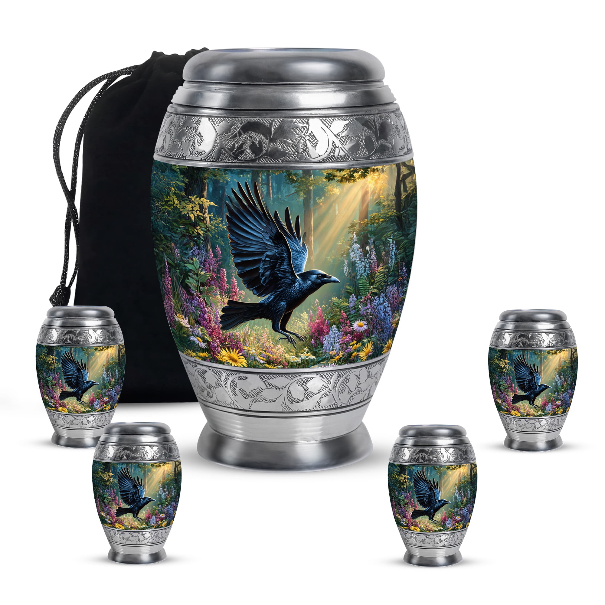 MUKTIVE Crow Memorial Green Urns for Human Ashes Dad & Mom, 3 Inch ...