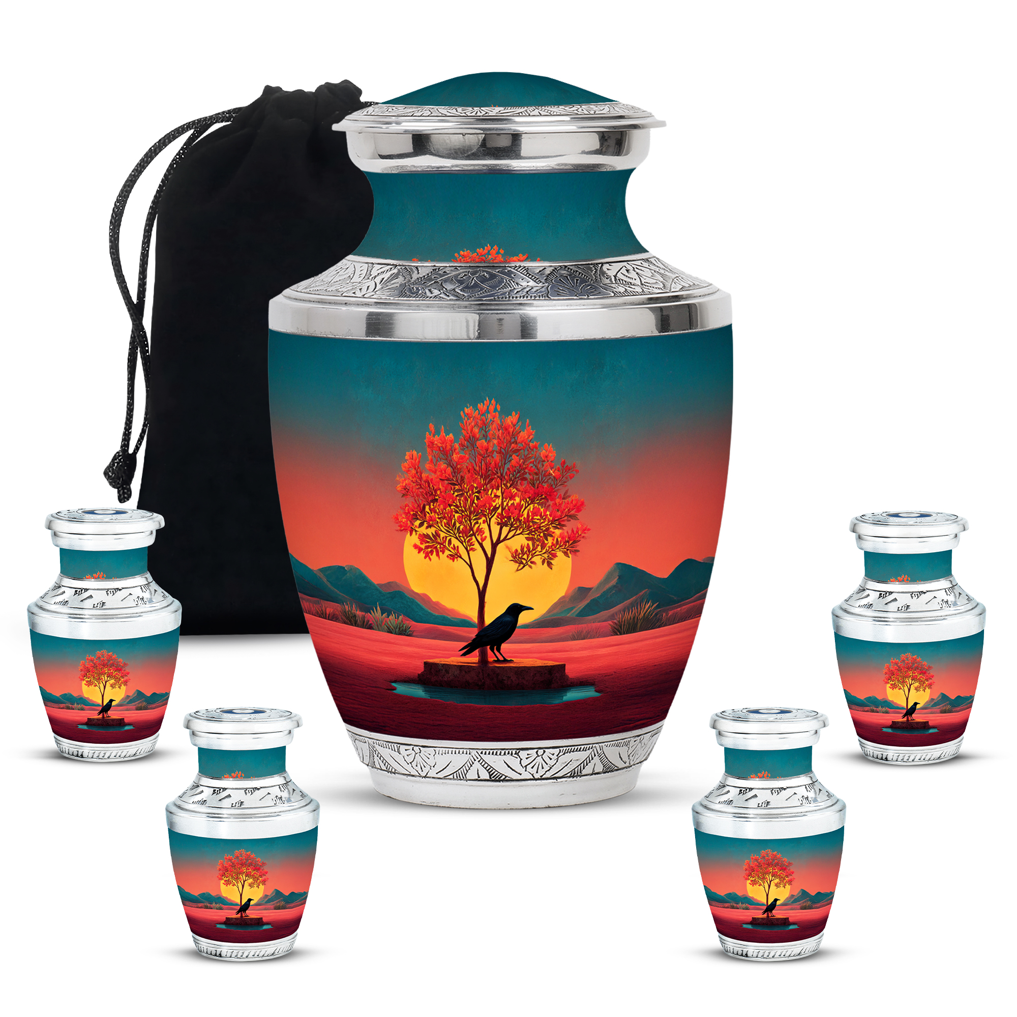 MUKTIVE Crow Urn for Human Cremation Ash Holder, Large 10 Inch Sunset ...