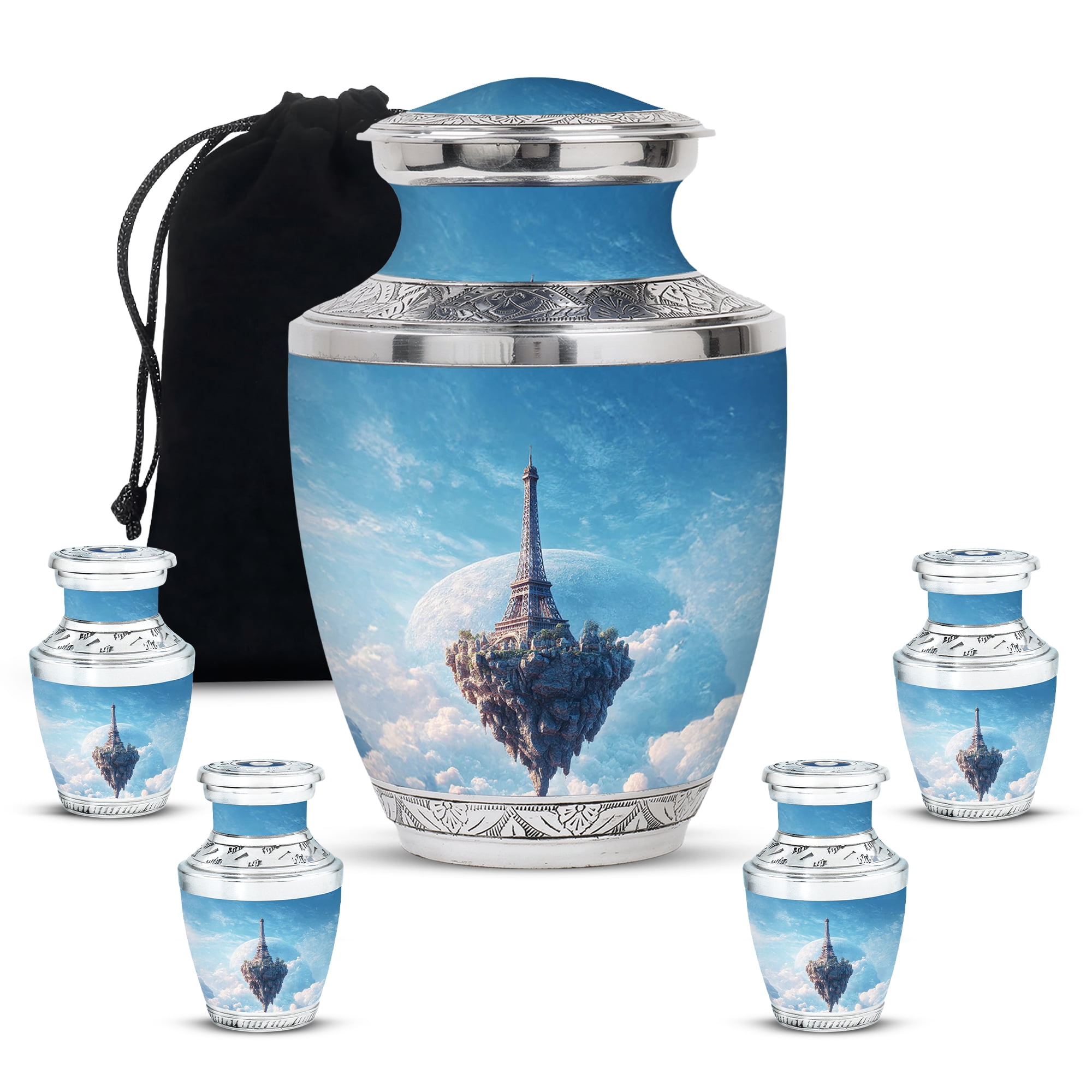 MUKTIVE Eiffel Tower Large Cremation Urns for Human Ashes, Blue Burial ...