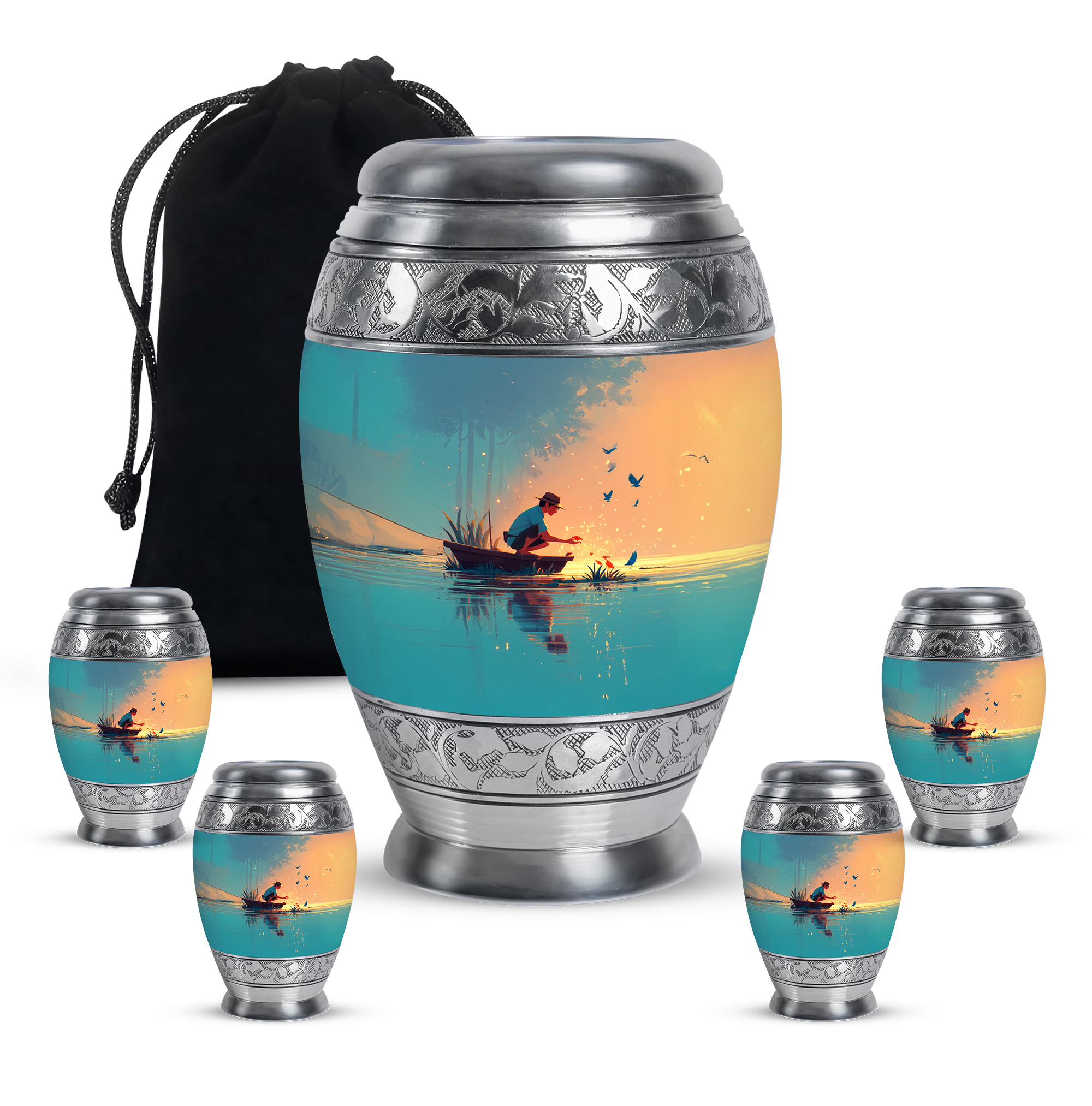 MUKTIVE Fishing Cremation Urns for Adult Ashes Men Keepsake - Blue ...