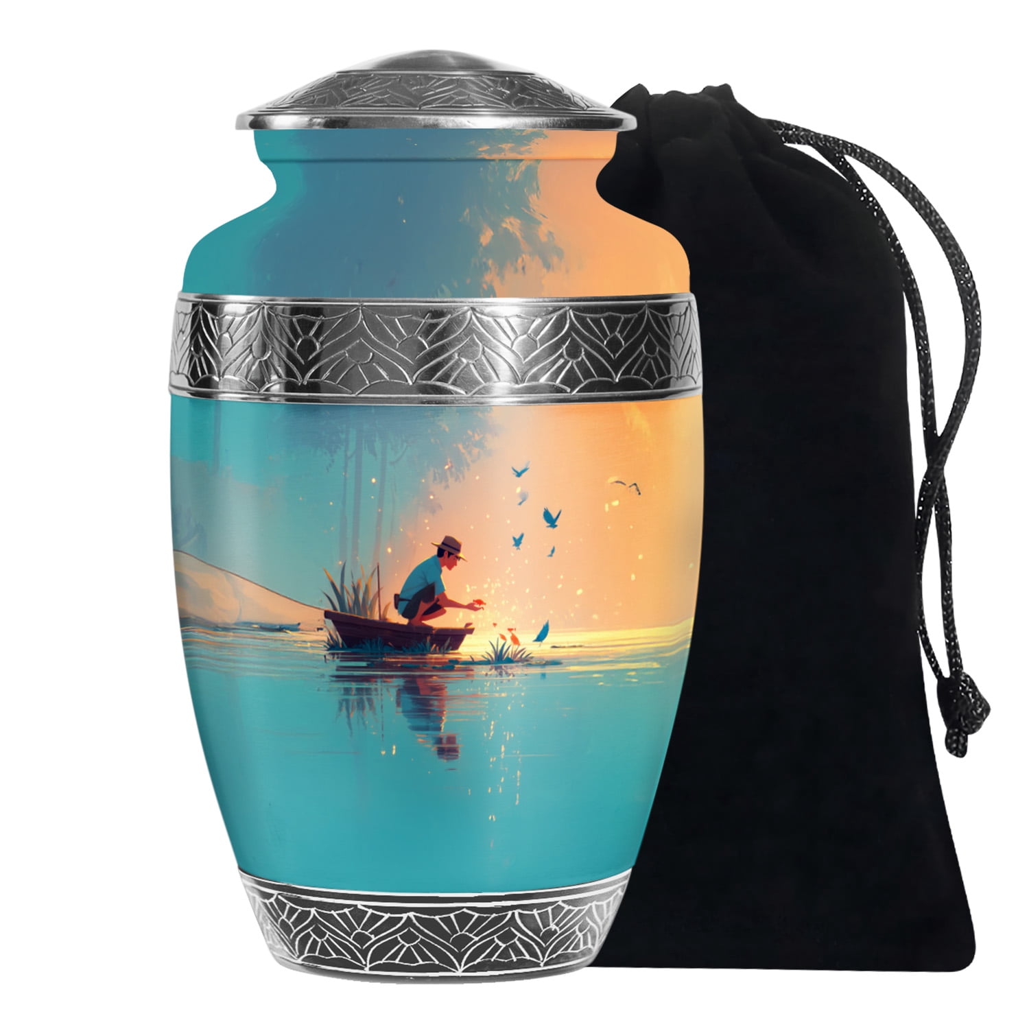 MUKTIVE Fishing Funeral Urns for Adult Ashes Men Large - Blue Cremation ...