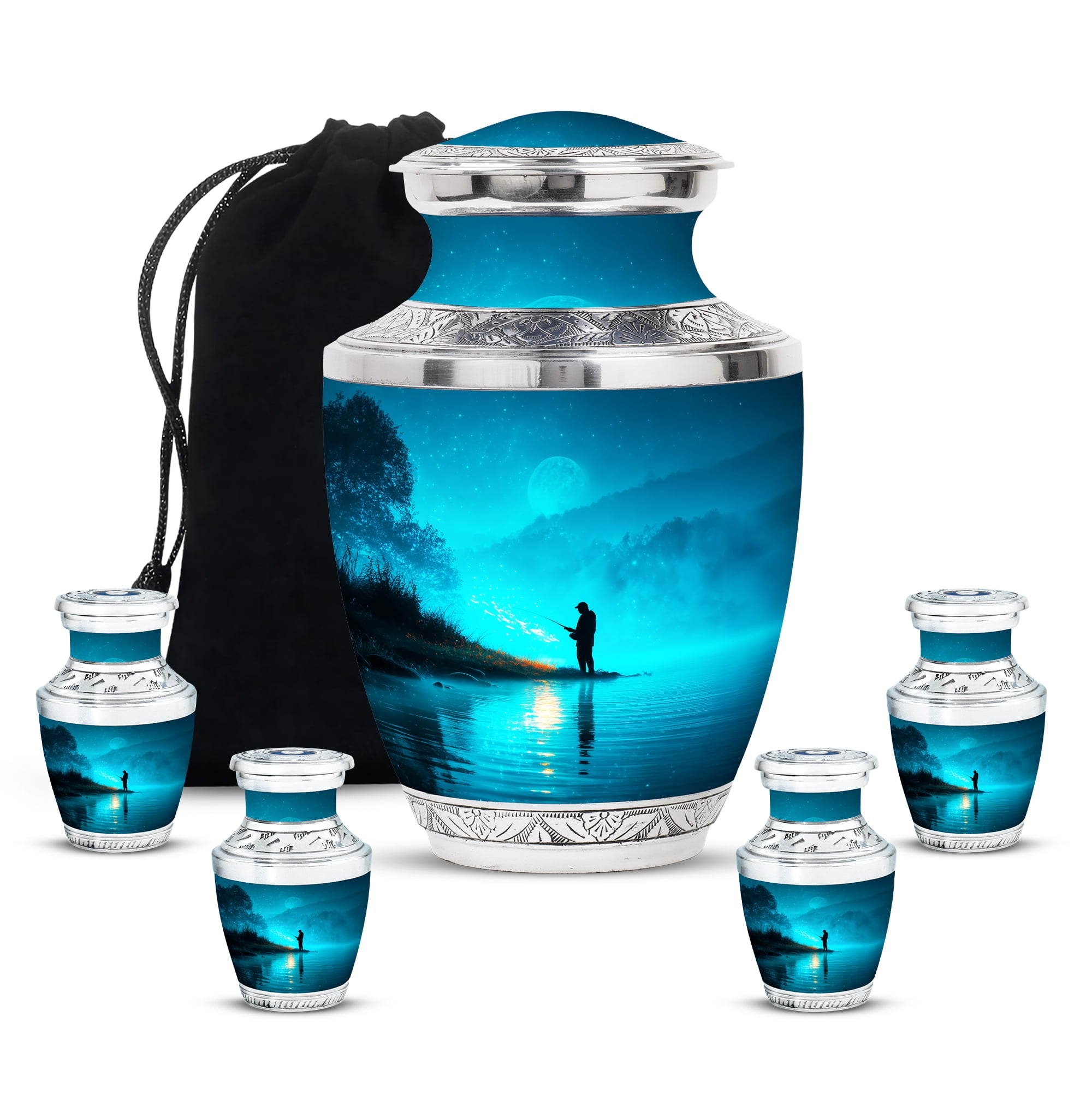 MUKTIVE Fishing Silhouette Large Cremation Urns for Human Ashes - Blue ...