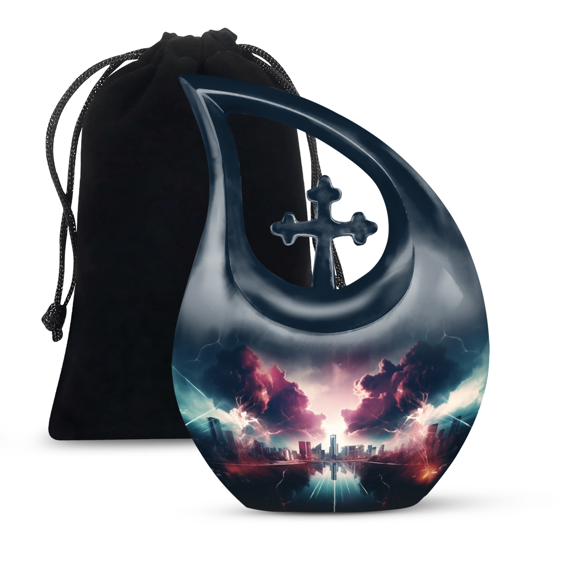 MUKTIVE Futuristic City Decorative Urn for Human Ashes Adult Husband ...
