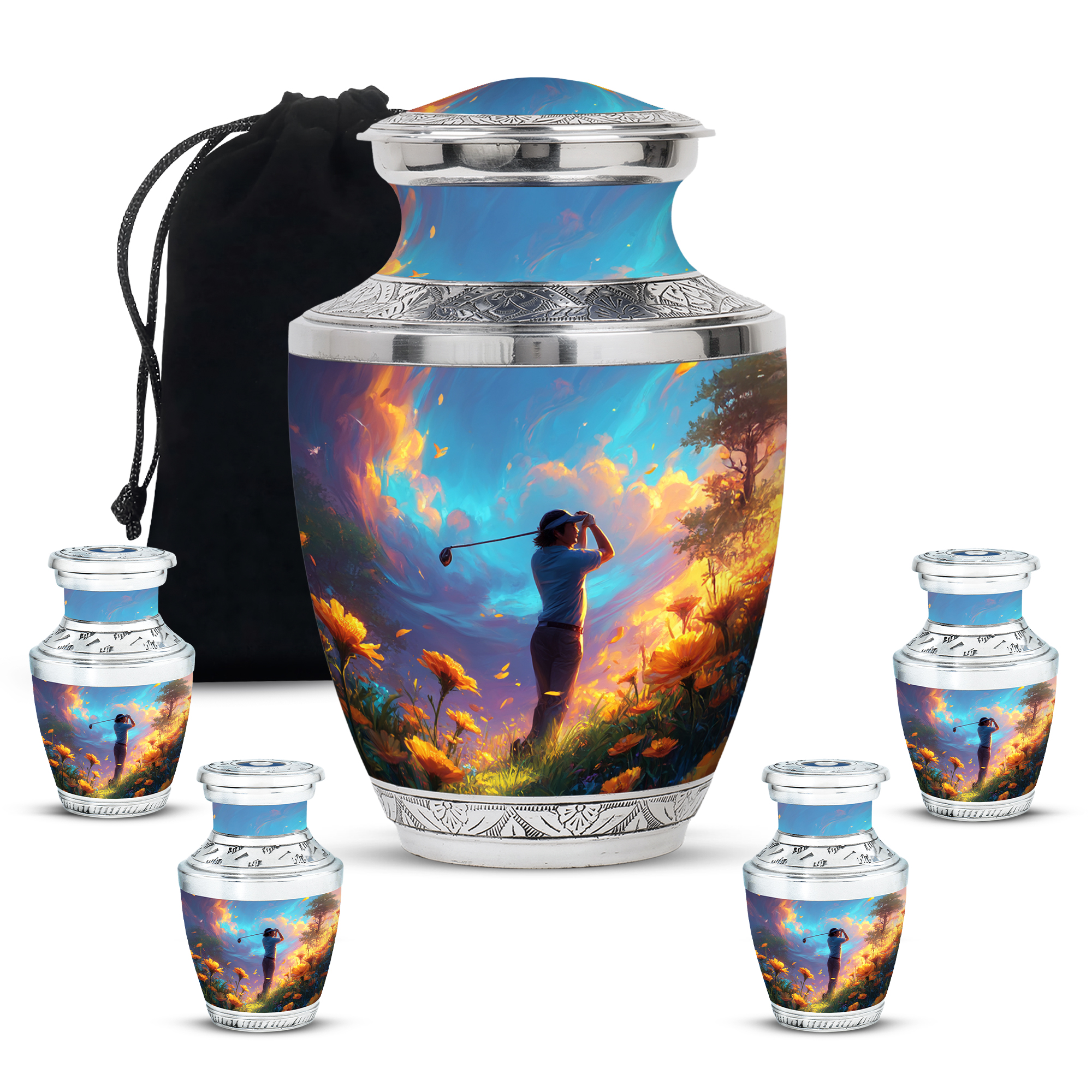 MUKTIVE Golfball Memorial Yellow Flowers Urns for Human Ashes Adult ...