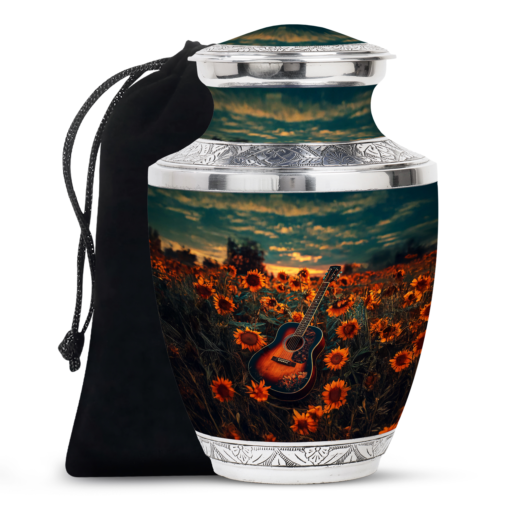 MUKTIVE Guitar & Sunflowers Large Cremation Urns for Human Ashes Adult ...