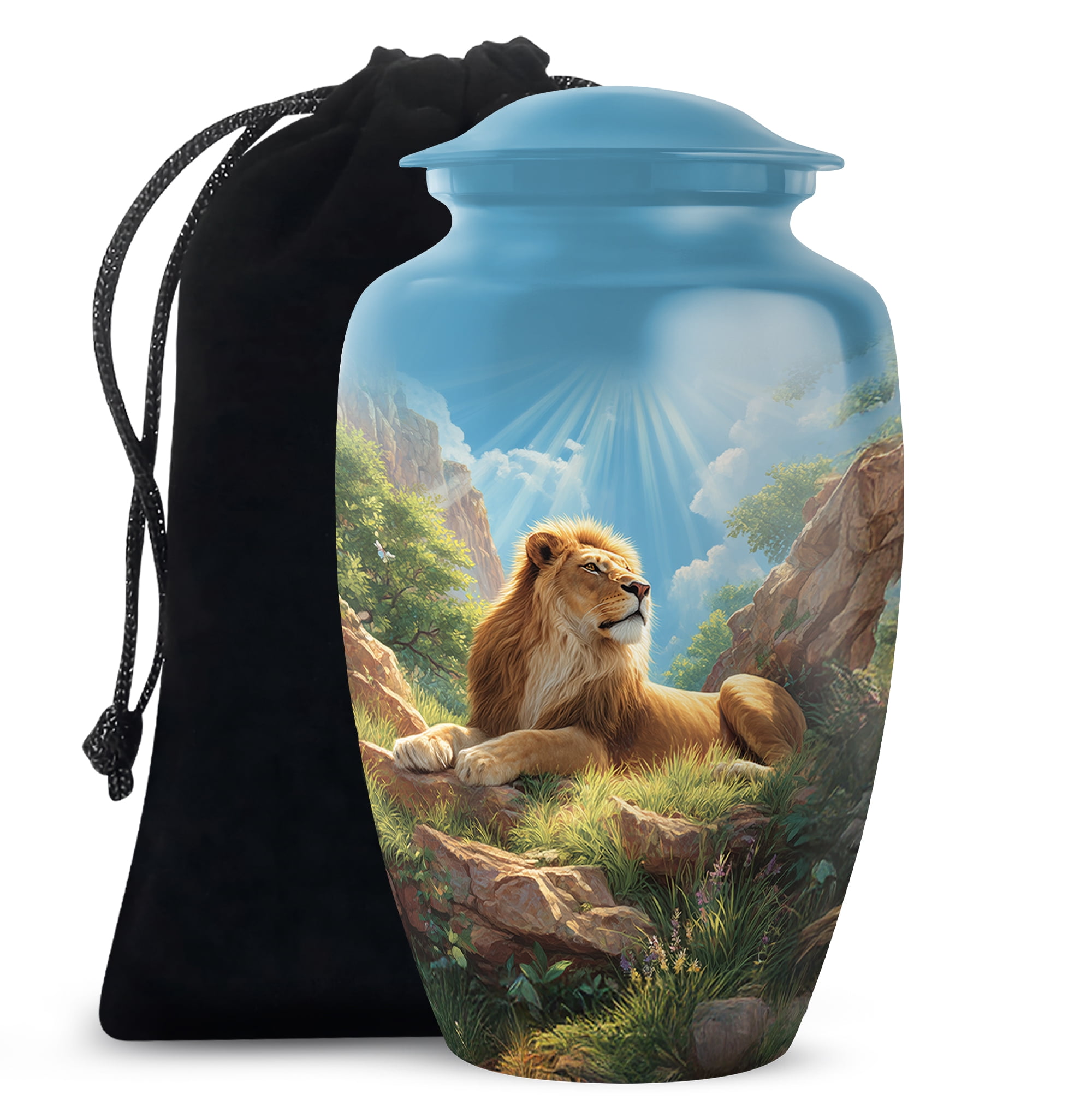 MUKTIVE Lion Memorial Blue Urns for Adult Male, Burial Urn for Ashes ...