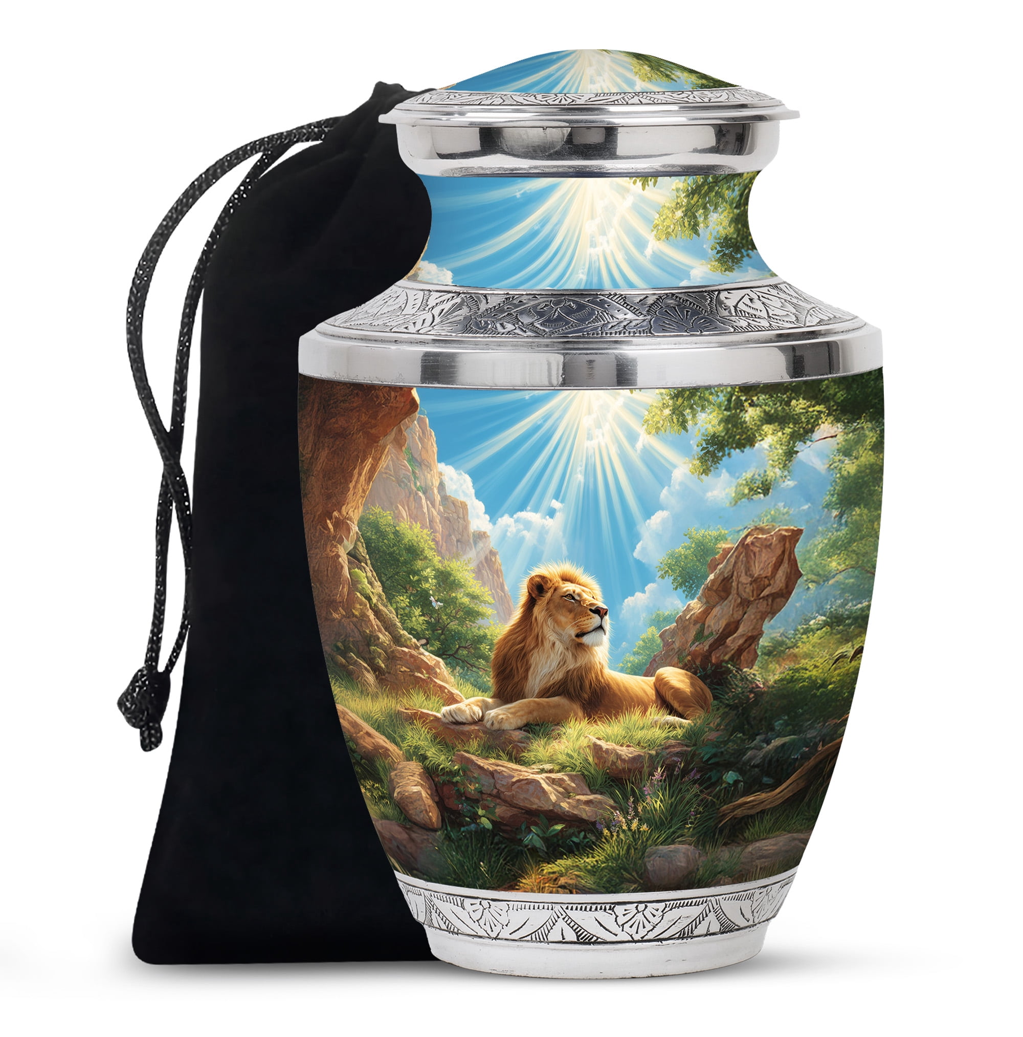 MUKTIVE Lion Memorial Urn for Human Ashes, Large Cremation Blue Urn for ...
