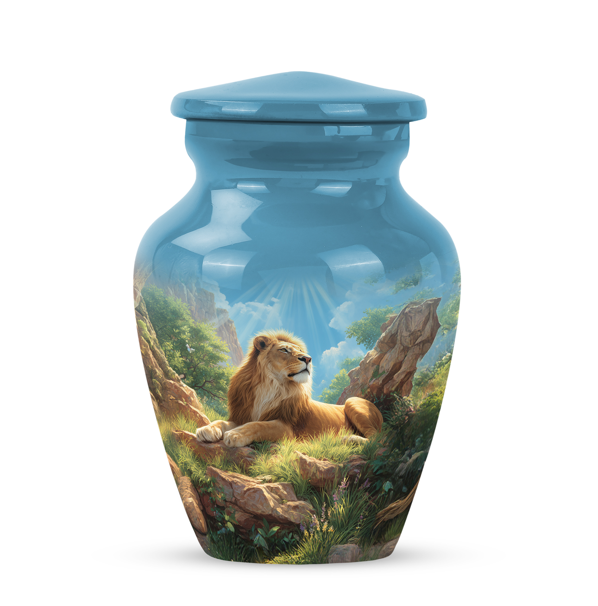 MUKTIVE Lion Memorial Urns for Adult Male, Blue Keepsake Funeral Urn ...