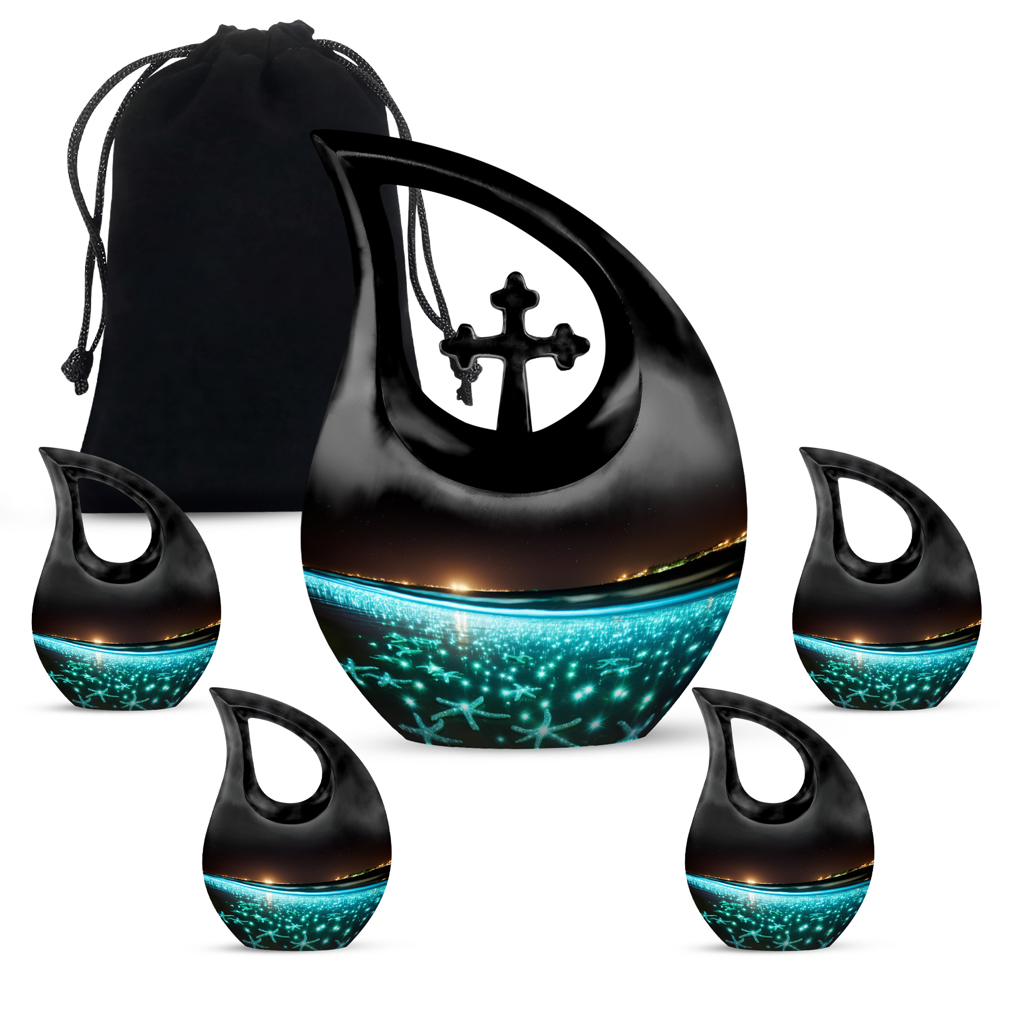 MUKTIVE Night Blue Beach With Star Fish Funeral Tiny Urn for Ashes Men ...