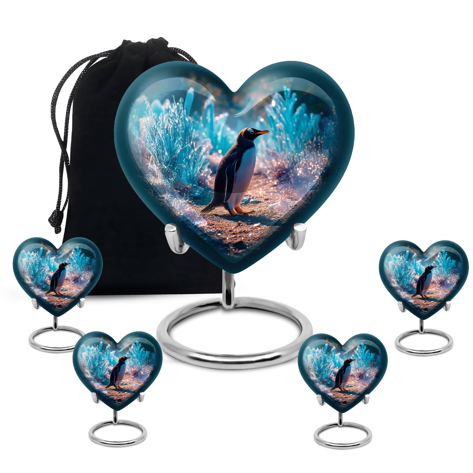 MUKTIVE Penguin Memorial Urn for Husband & Wife, Cremation Large Blue ...