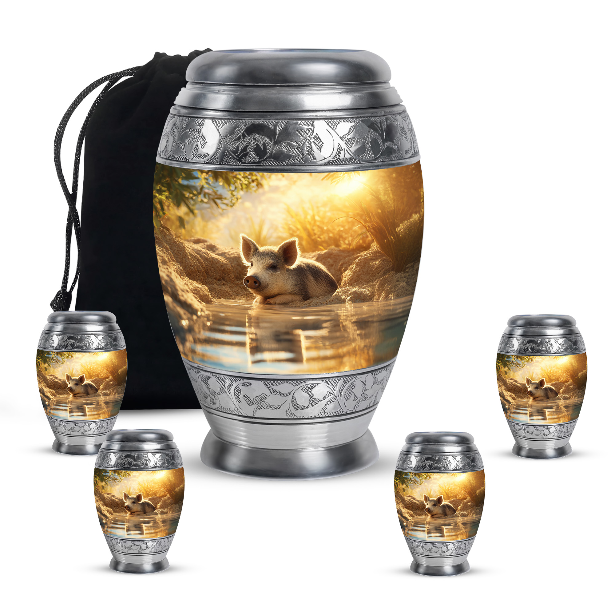 MUKTIVE Pig Burial Urns for Cremated Remains, Combo Grey Urn for Ashes ...