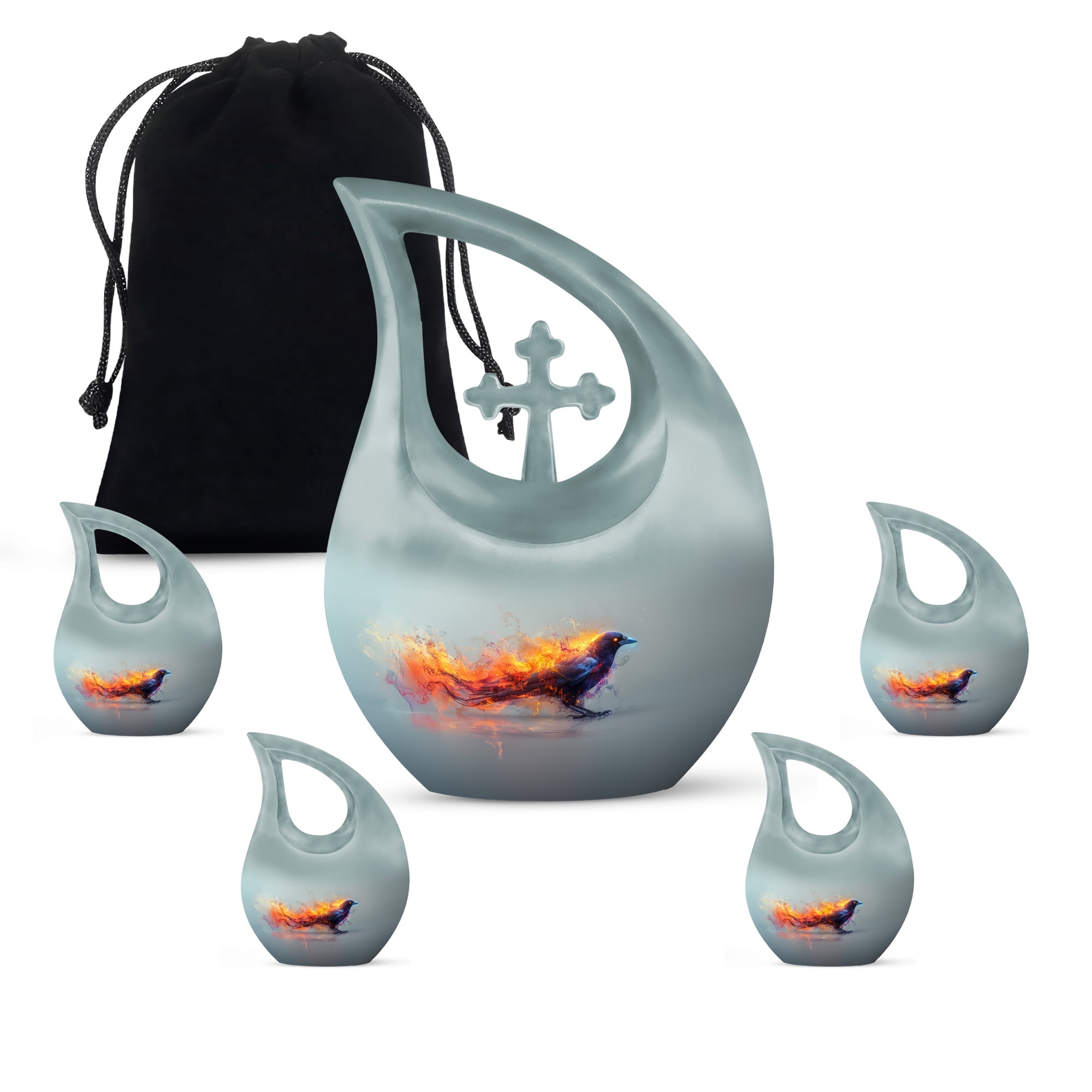MUKTIVE Raven Combo Sets Urn for Funeral Ashes for Woman & Man, Black ...