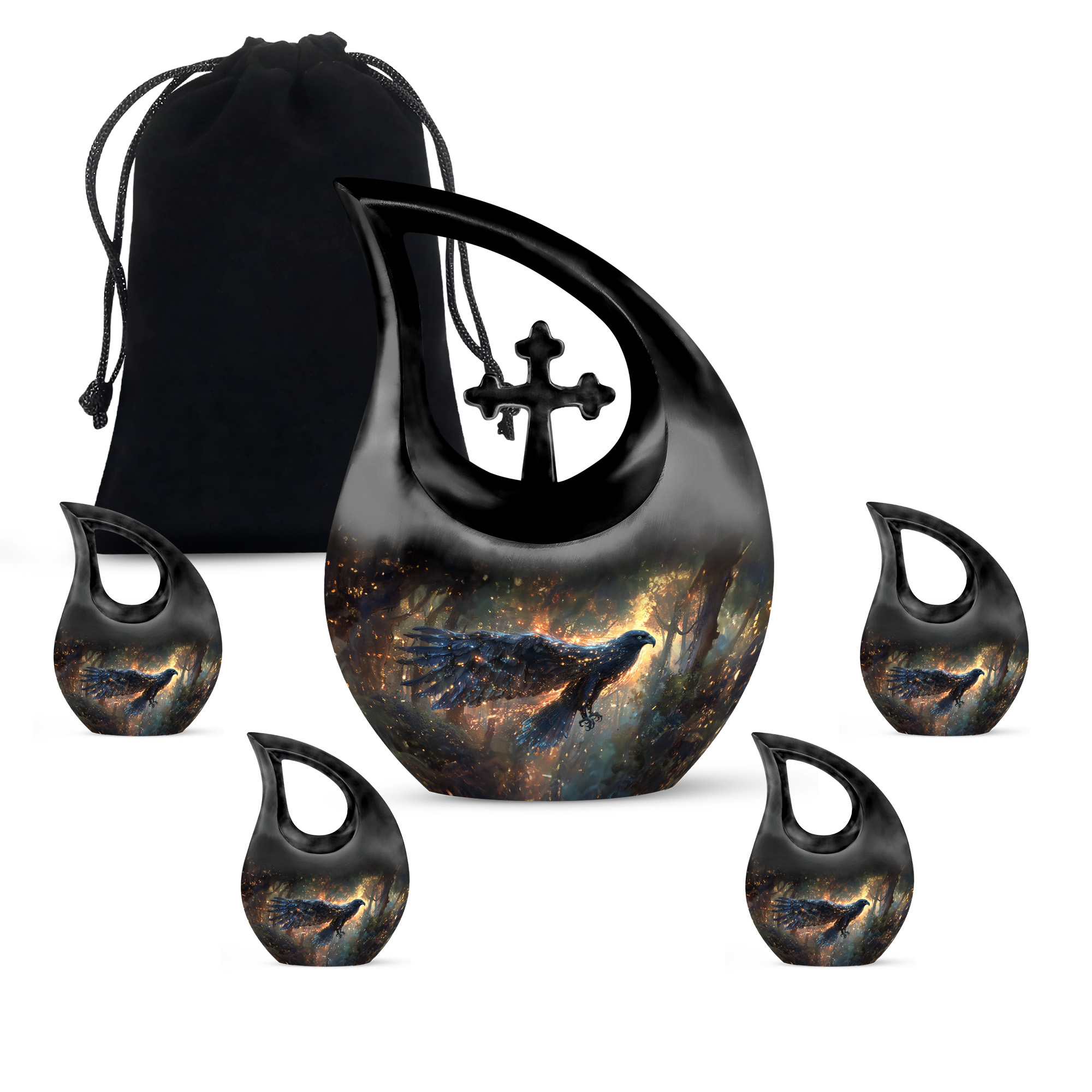 MUKTIVE Raven Funeral Urns for Adult Ashes Men (1 Large 10 ", 4 ...