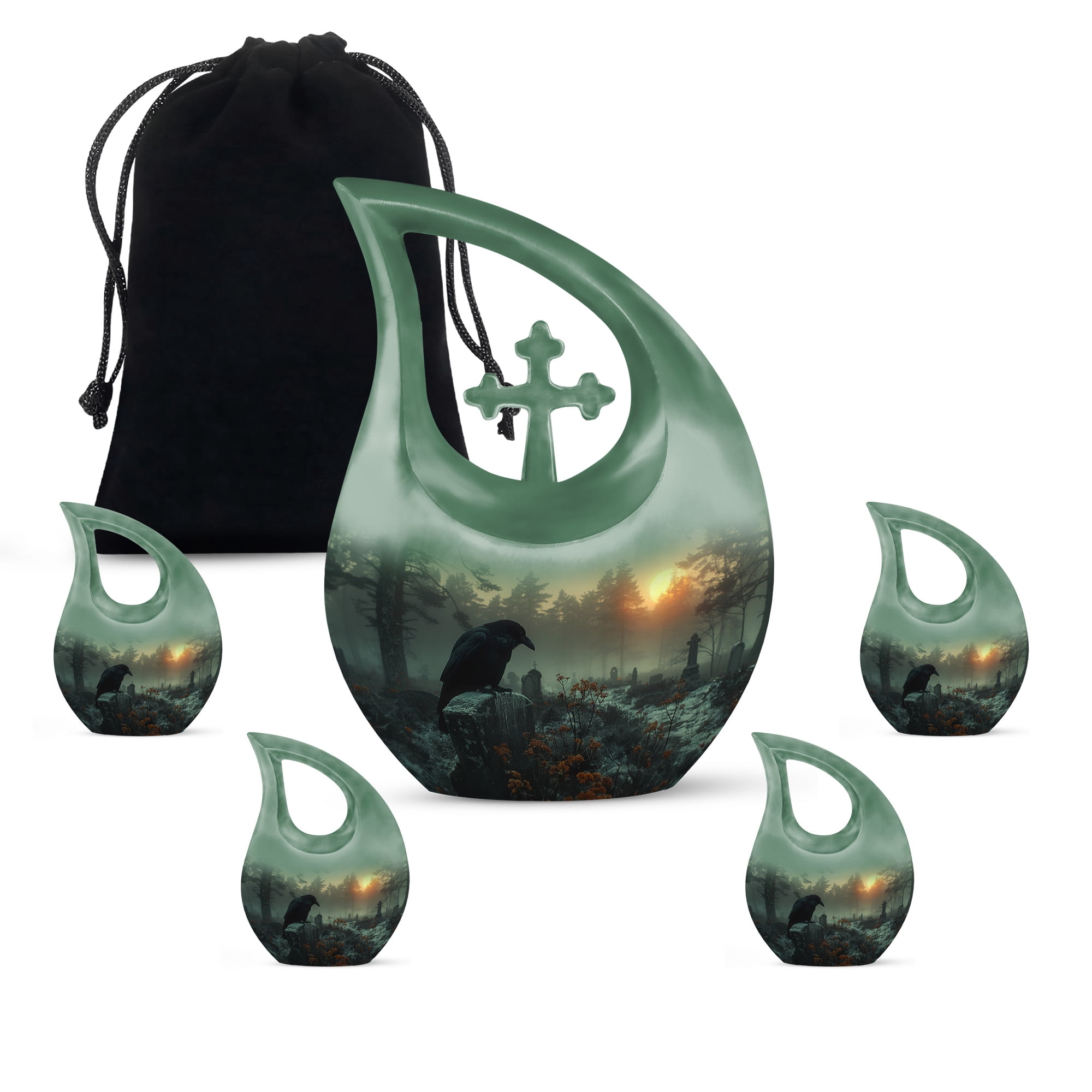 MUKTIVE Raven Memorials Burial Urns for Human Ashes, Blue Funeral Urns ...