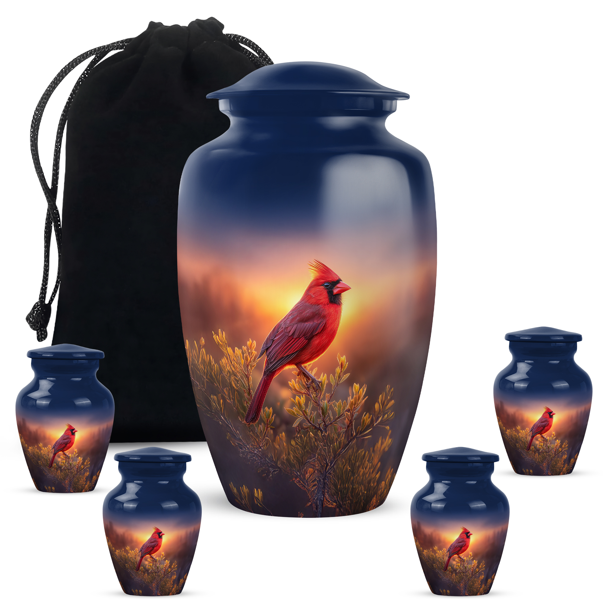 MUKTIVE Red Cardinal Funeral Combo Urns for Adult Ashes Men - Set of 5 ...