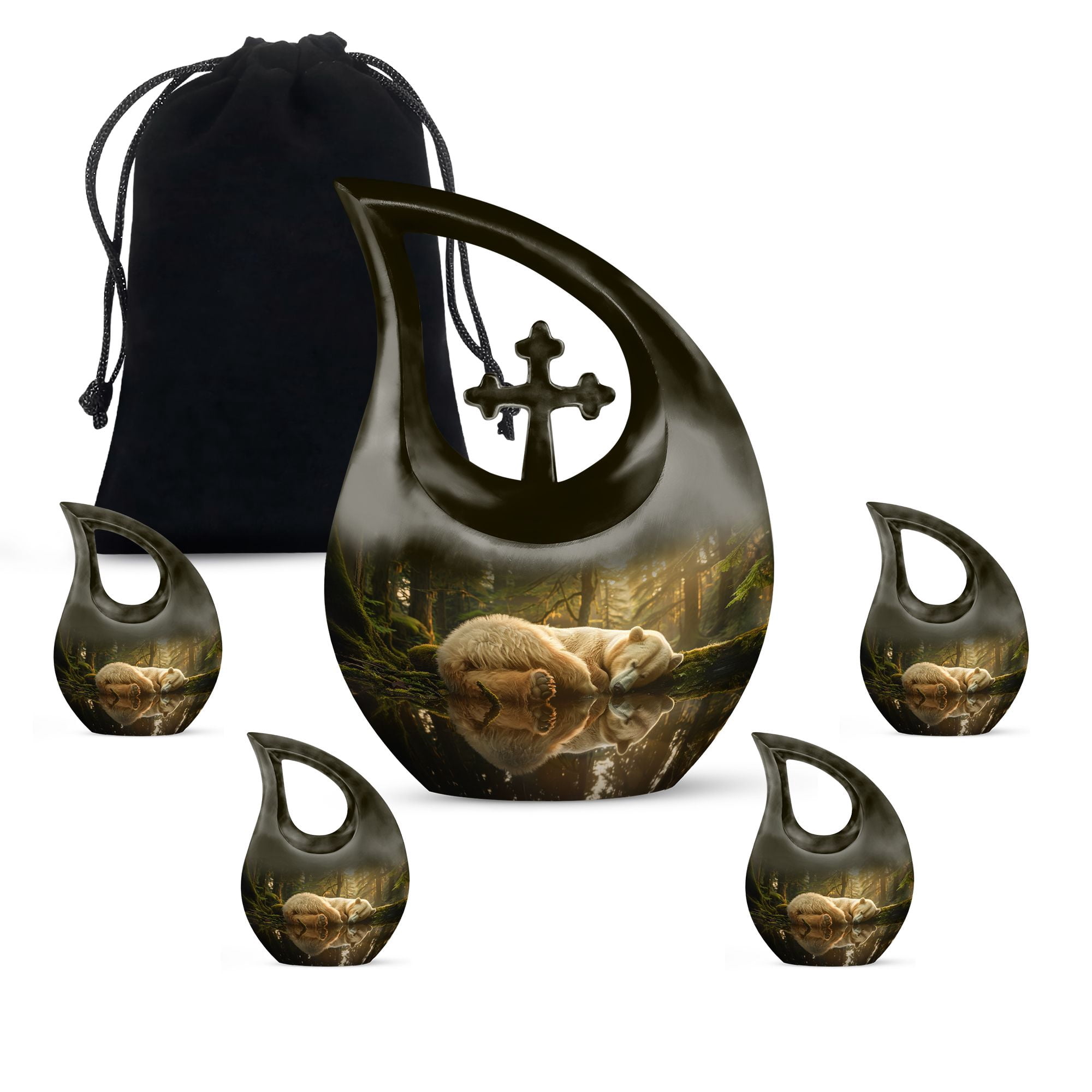 MUKTIVE Sleeping Bear Combo Sets Funeral Urns for Human Ashes Adult Mom ...