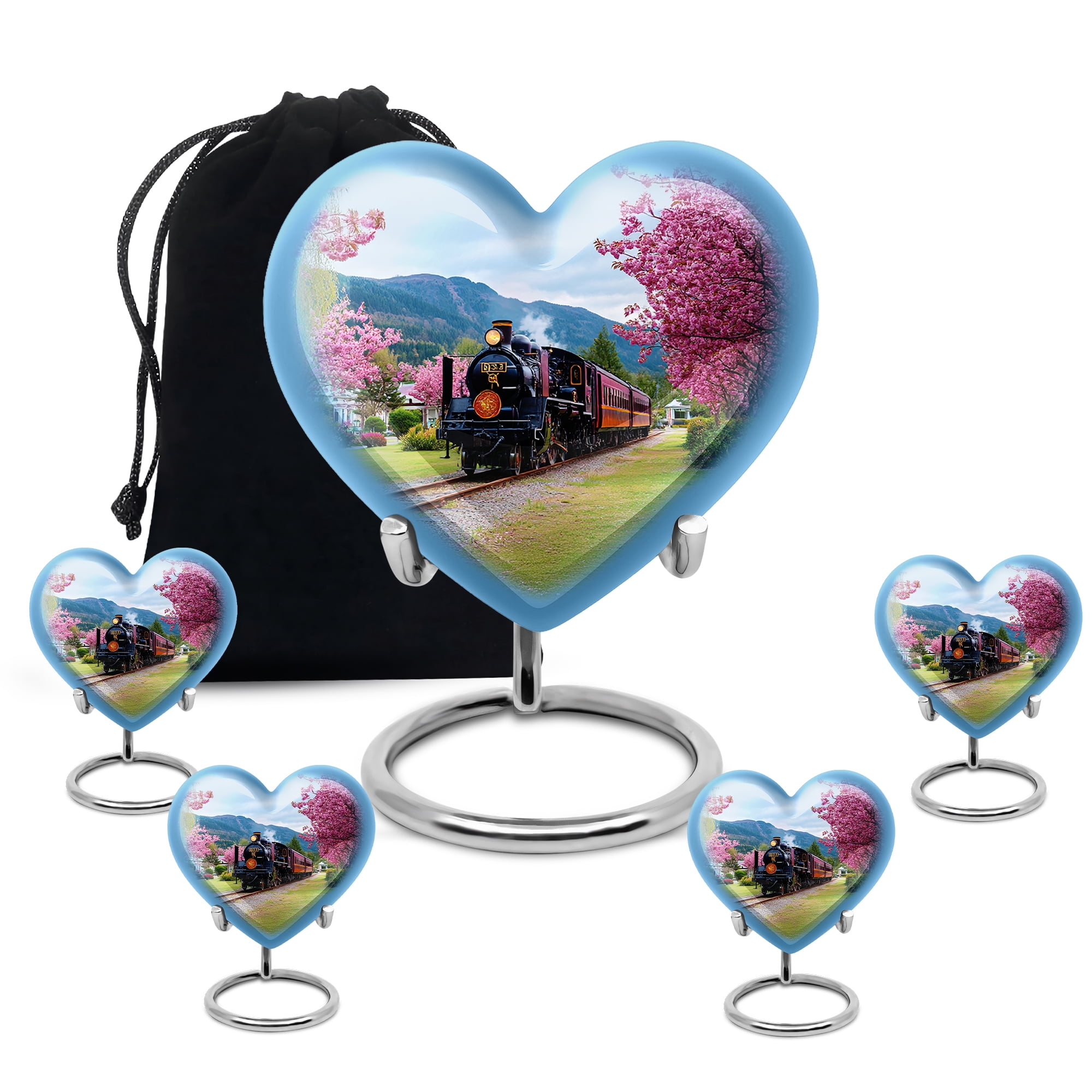 MUKTIVE Train Memorial Urns for Human Ashes Adult Man, Set of 5 Heart ...