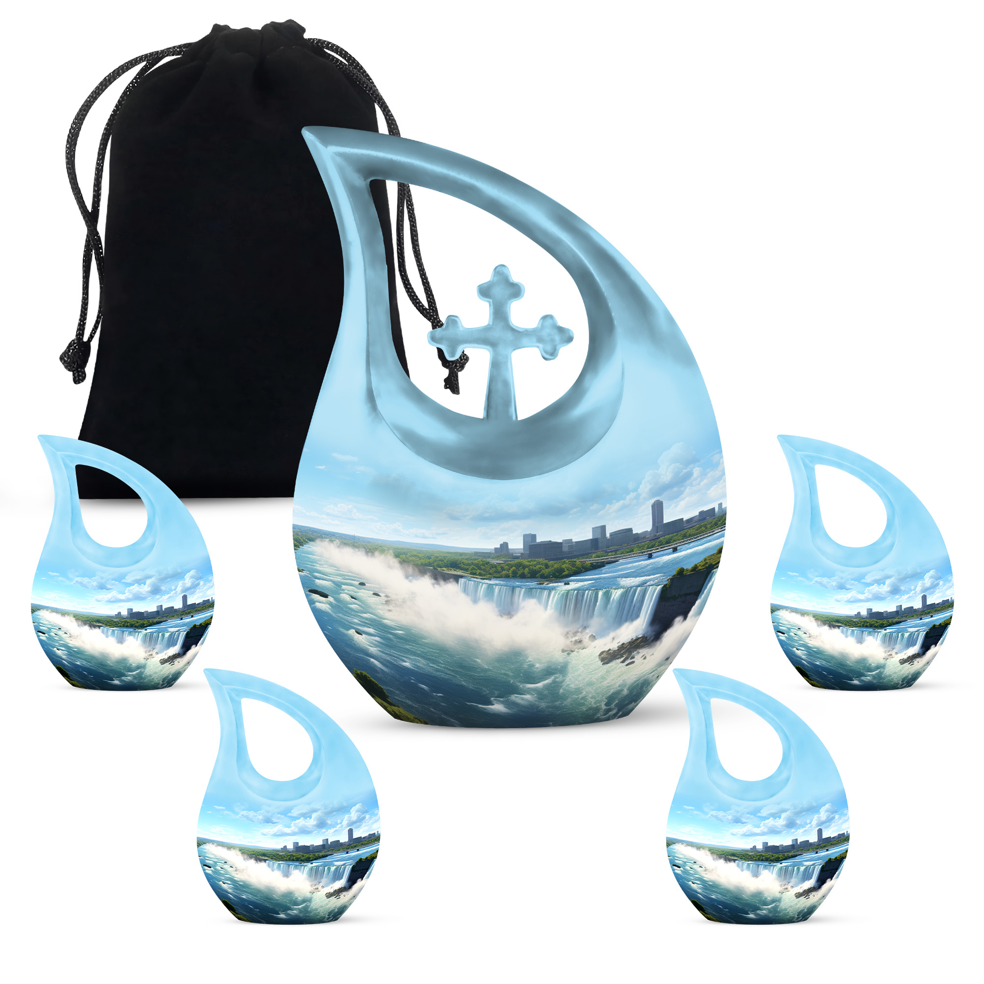 MUKTIVE Waterfall Memorial Urn for Ashes for Women, Blue Funeral Urns ...