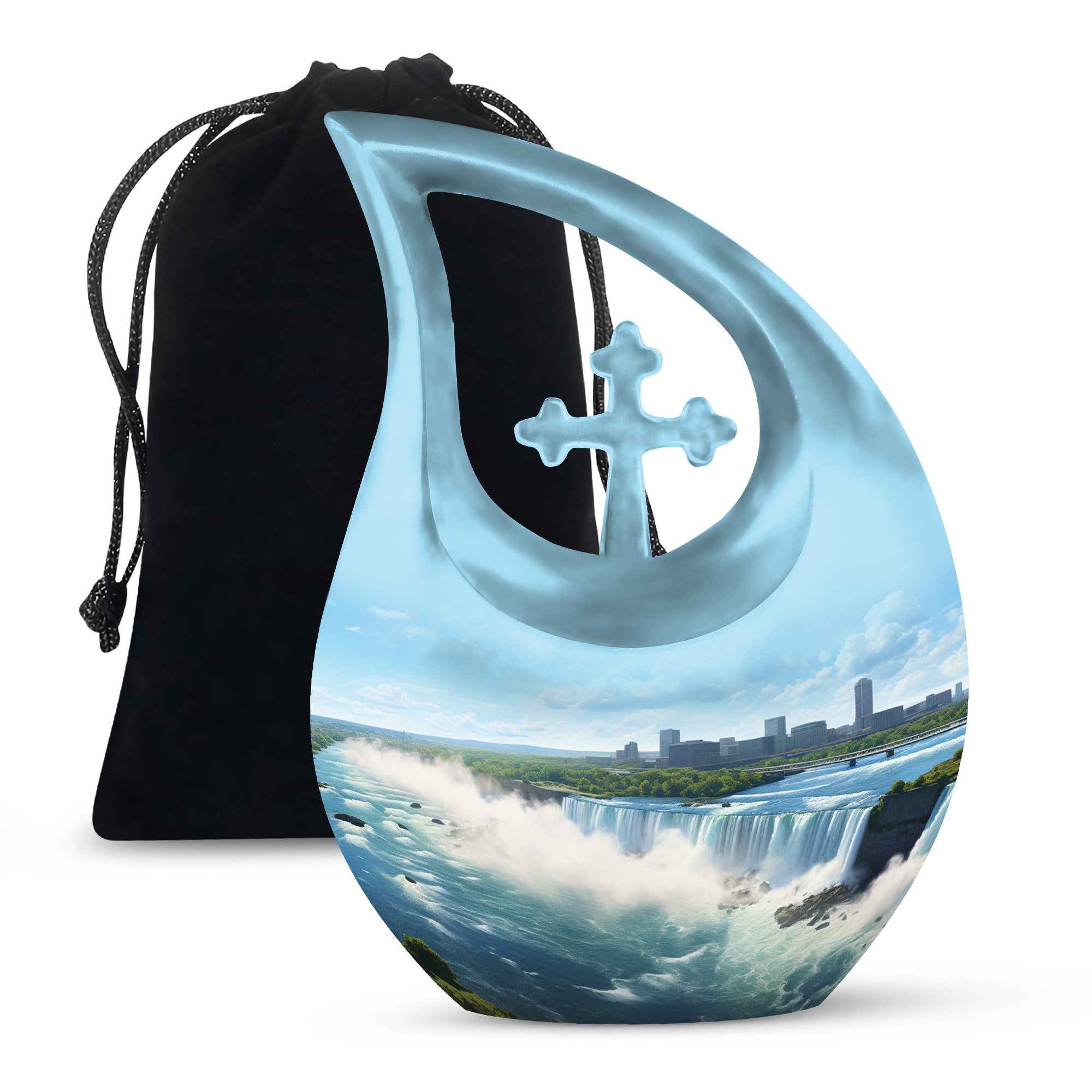 MUKTIVE Waterfall Memorial Urn for Ashes for Women - Blue Funeral Urns ...