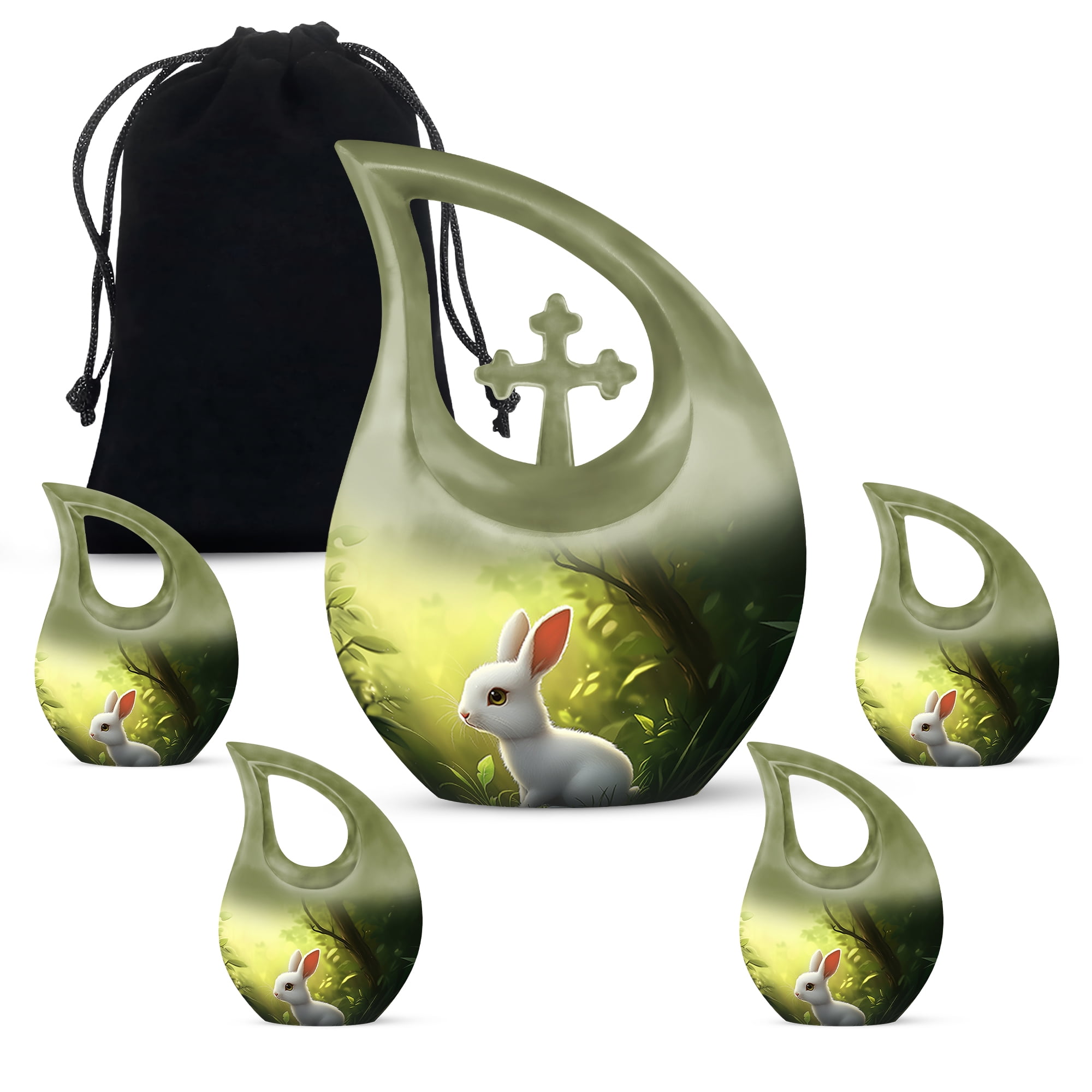MUKTIVE White Rabbit Urns for Human Ashes Adult Male & Female, Green ...