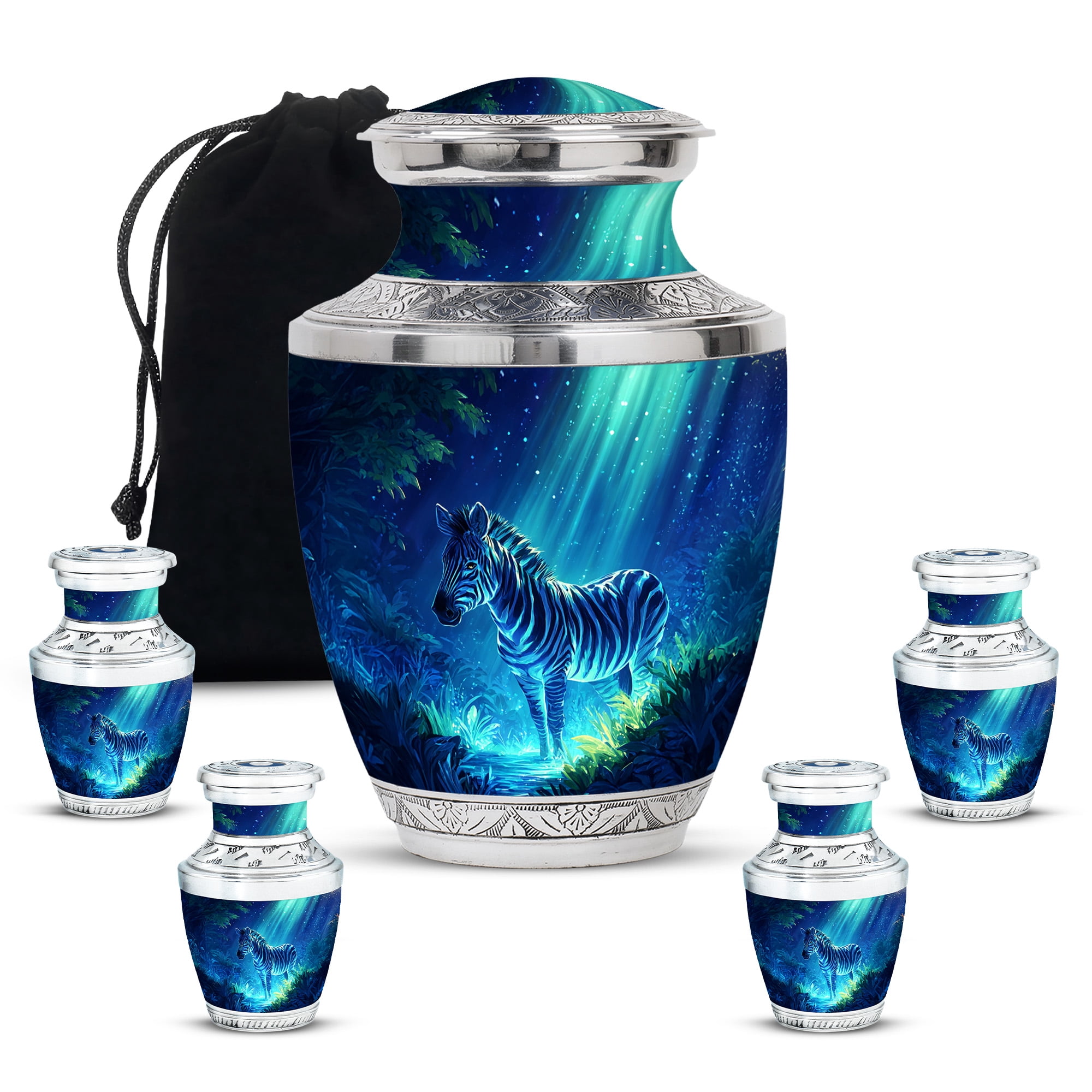 MUKTIVE Zebra Burial Urn for Human Ashes, Large 10 Inch Blue Memorial ...
