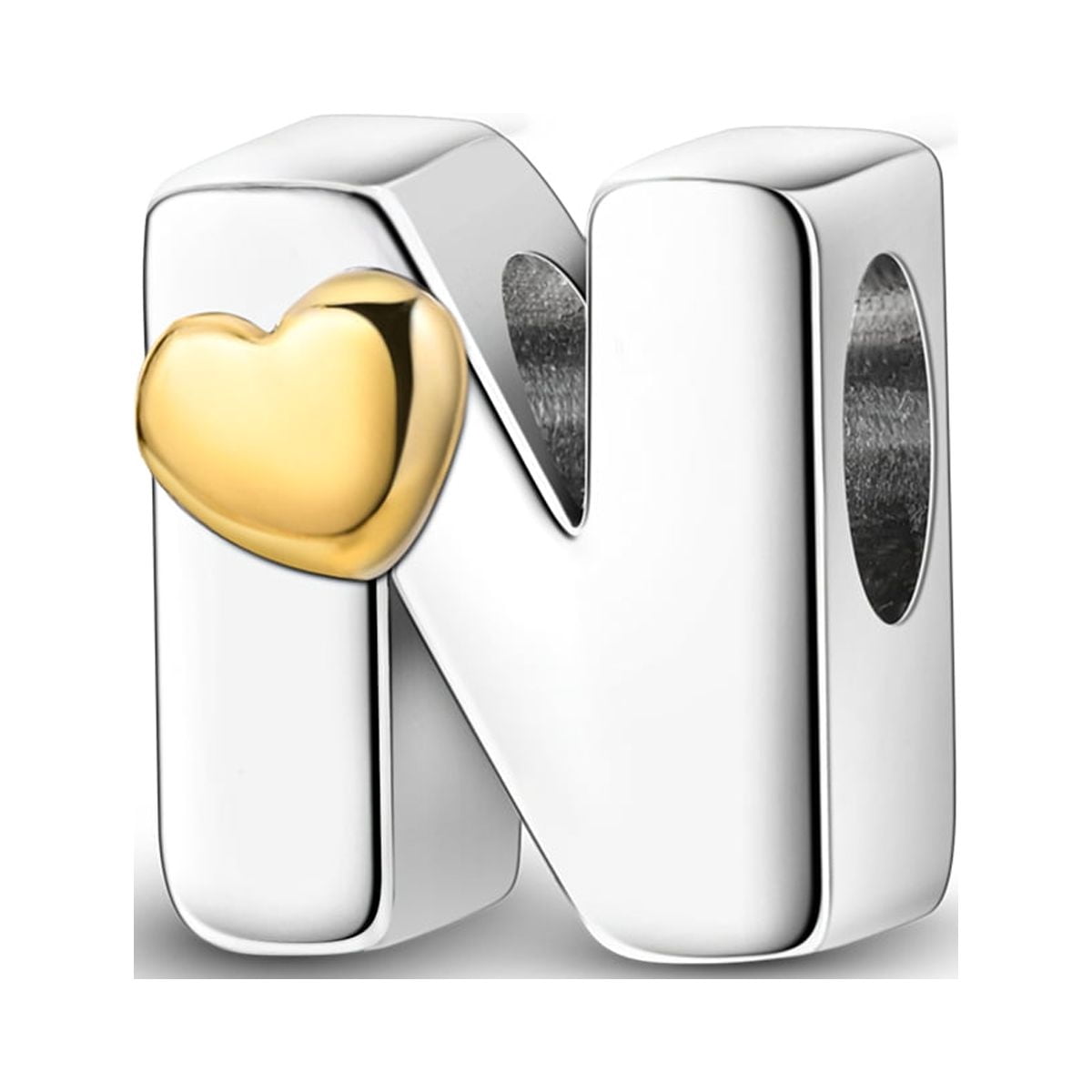 MULA 925 Sterling Silver Alphabet Initial Letter Charms Golden Heart ...